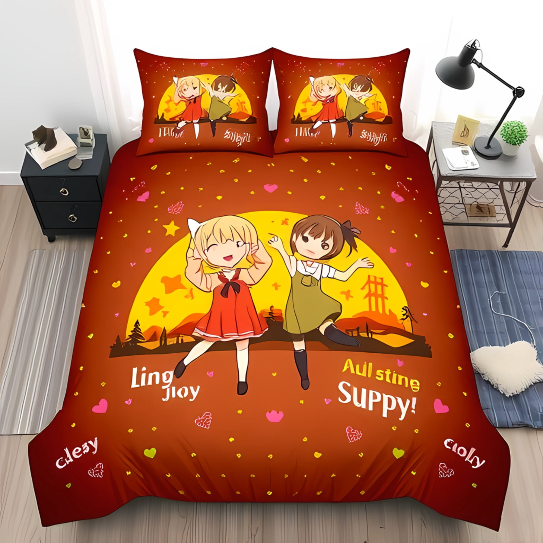 Cozy 3-Piece Duvet Cover Set with Cartoon Characters Ling Joy & Colly ...