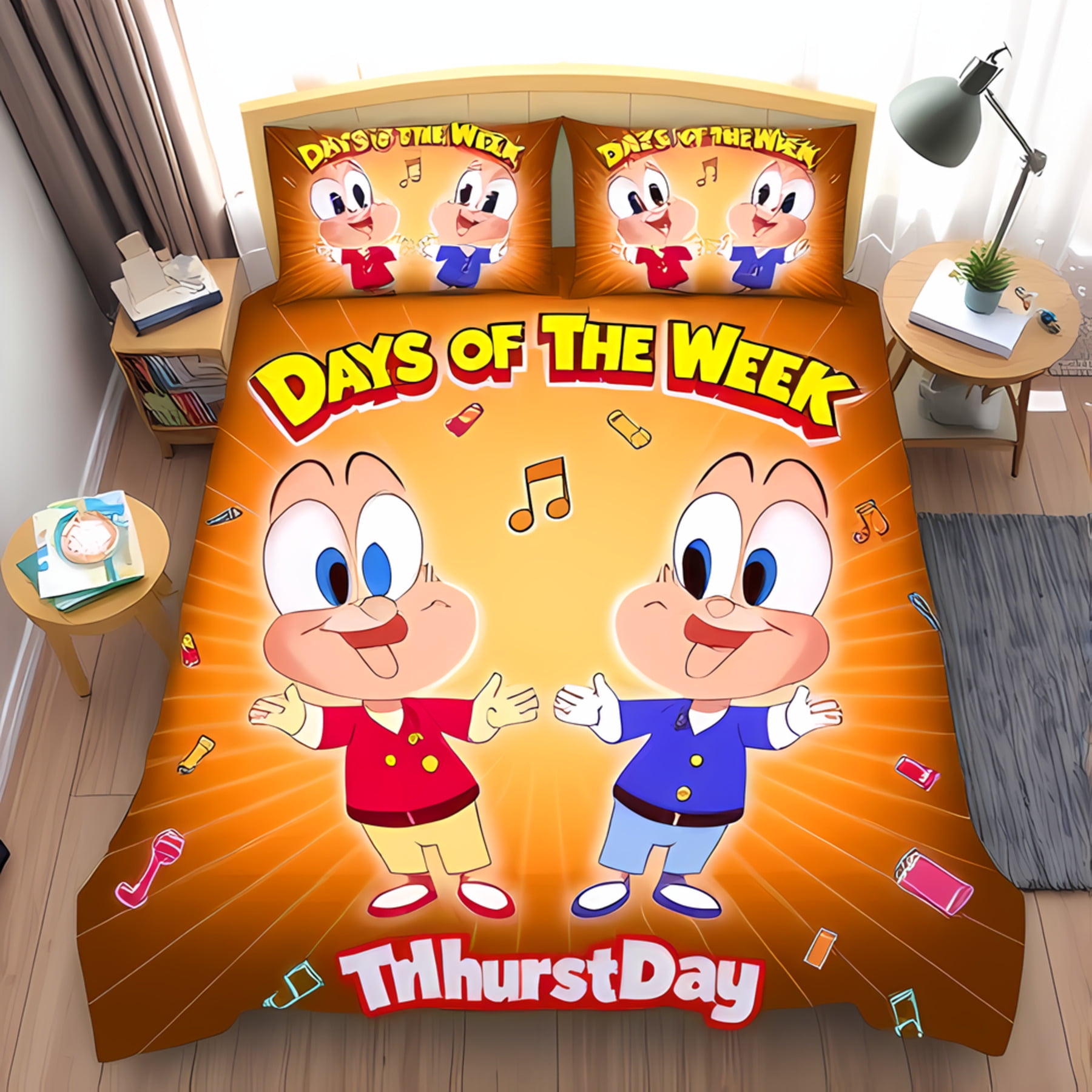 Cozy 3-Piece Duvet Cover Set with Cartoon Characters & Musical Notes ...