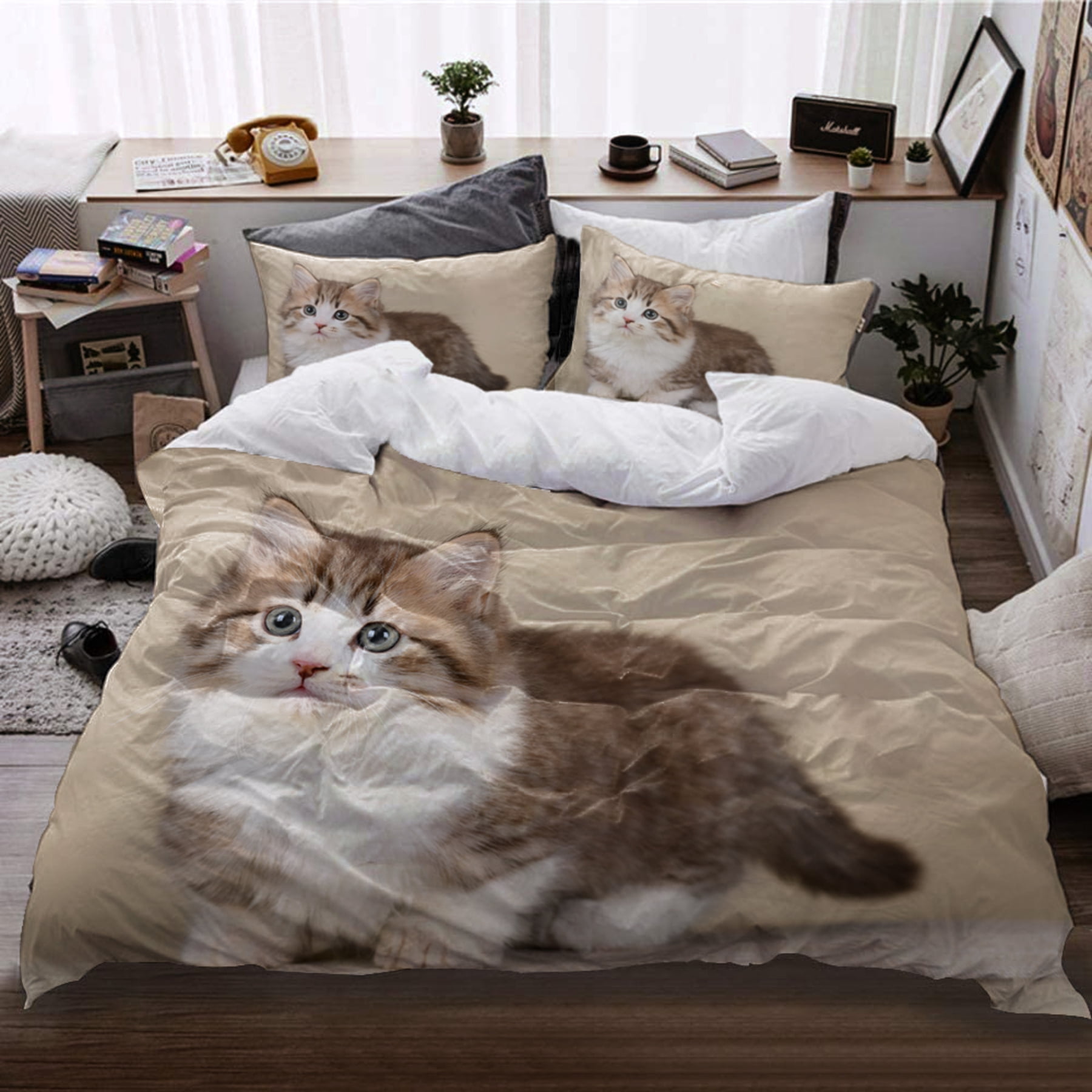 Cozy 3-Piece Duvet Cover Set with Charming Fluffy Design - Beige ...