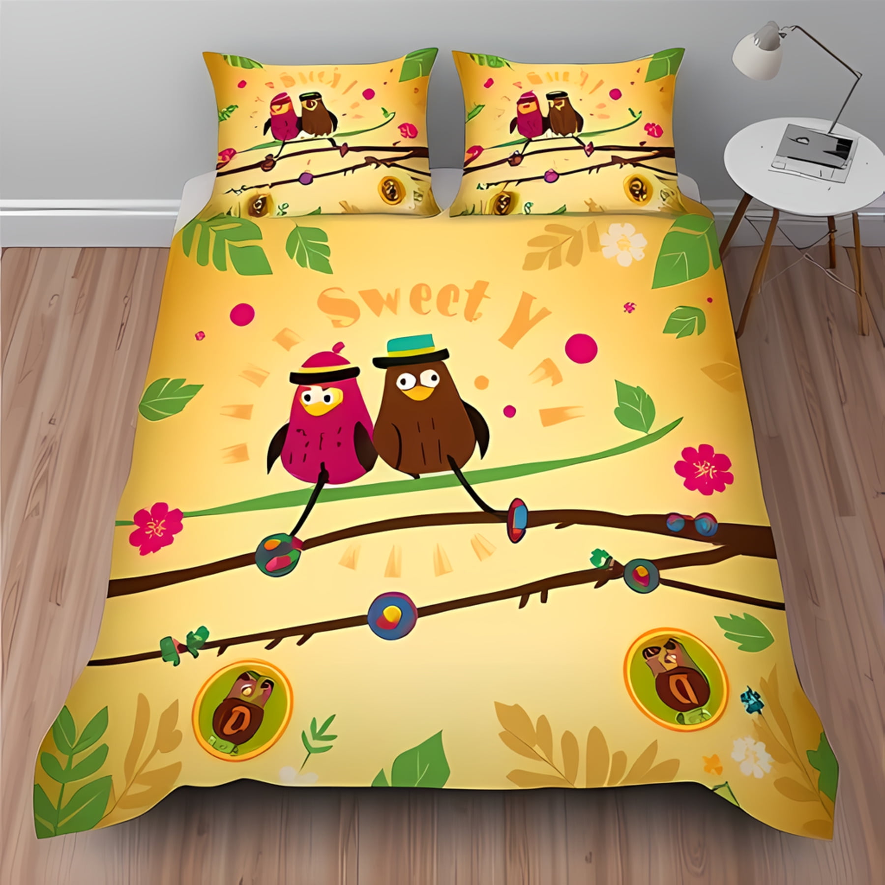Cozy 3-Piece Duvet Cover Set with Colorful Cartoon Owls on Branch ...