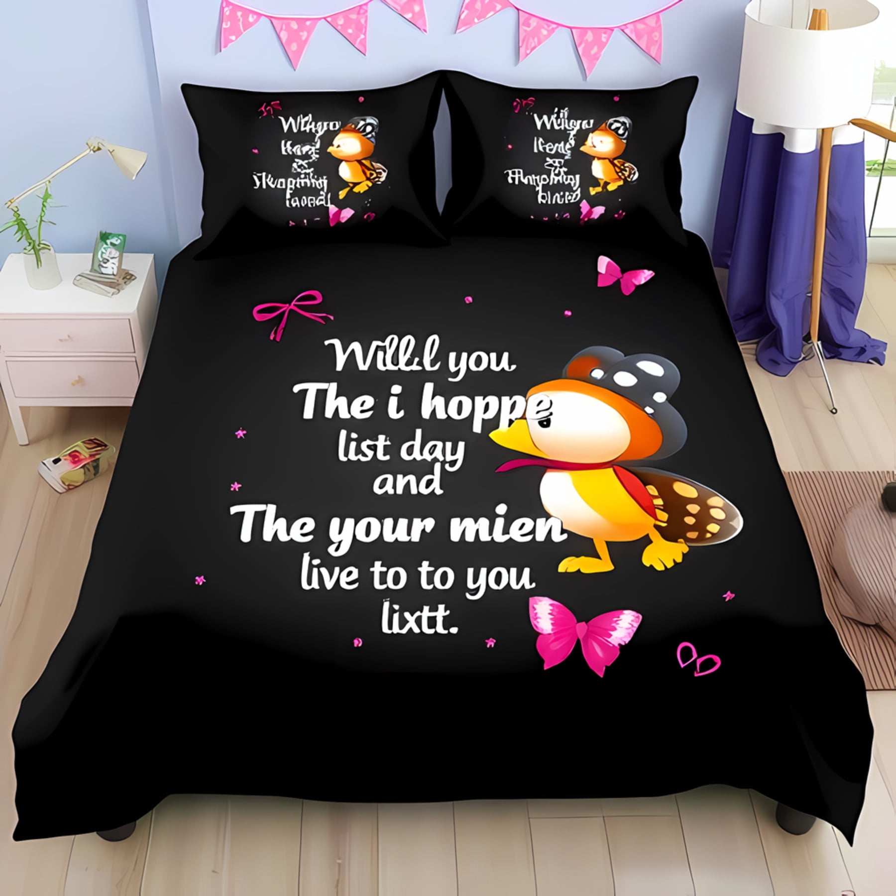 Cozy 3-Piece Duvet Cover Set with Cute Bird Design Playful English ...