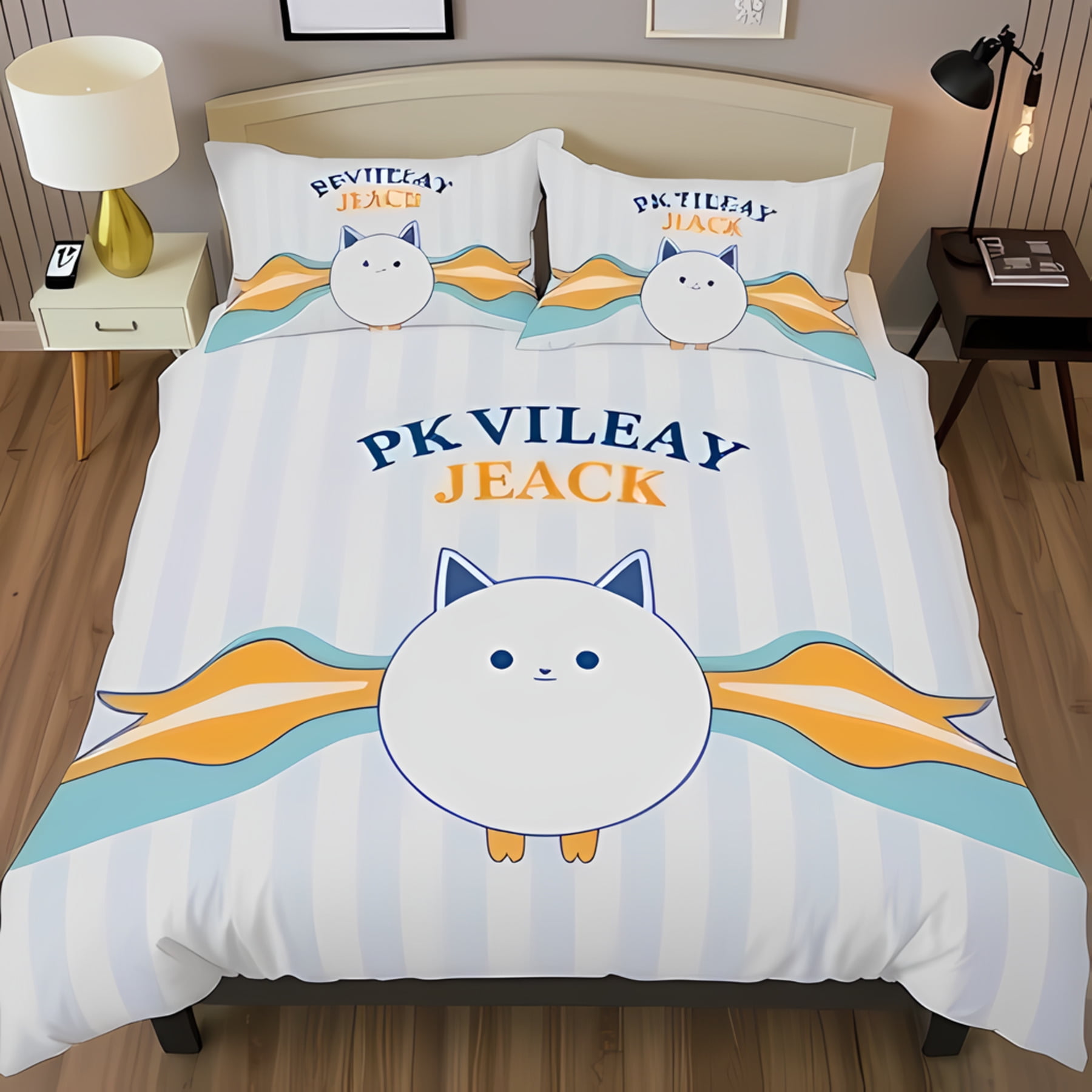Cozy 3-Piece Duvet Cover Set with Cute Cartoon Character Design - Light ...