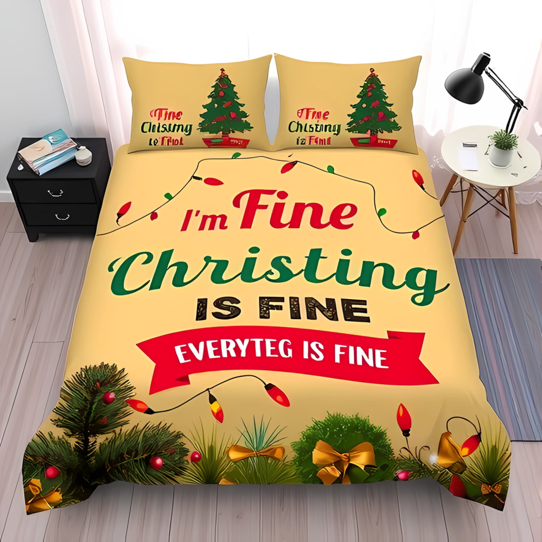 Cozy 3-Piece Duvet Cover Set with Festive Christmas Tree Design Yellow ...