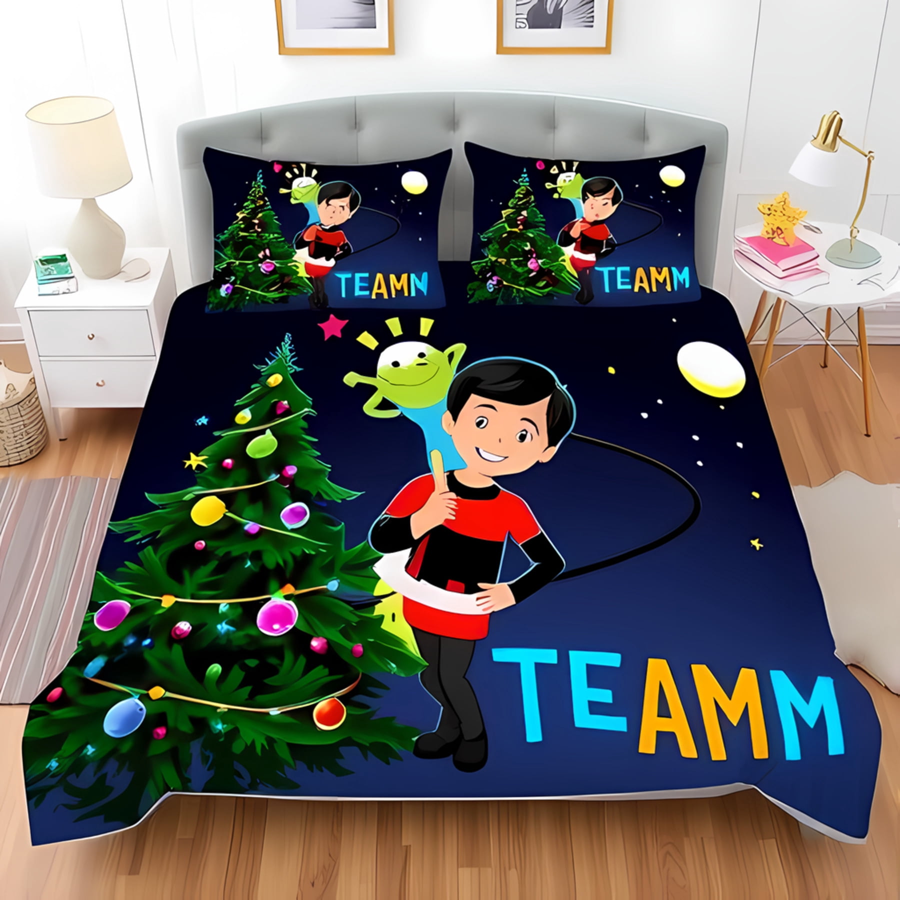 Cozy 3-Piece Duvet Cover Set with Festive Christmas Tree and Cartoon ...