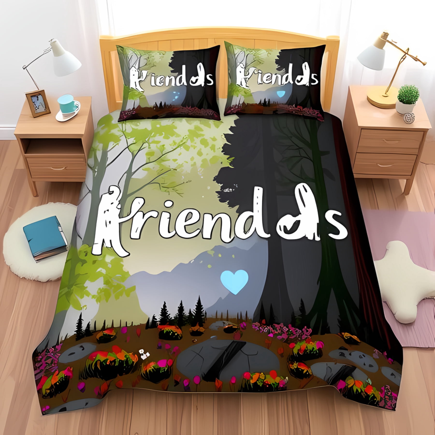 Cozy 3-Piece Duvet Cover Set with Forest Scene Design Large 'Friendds ...