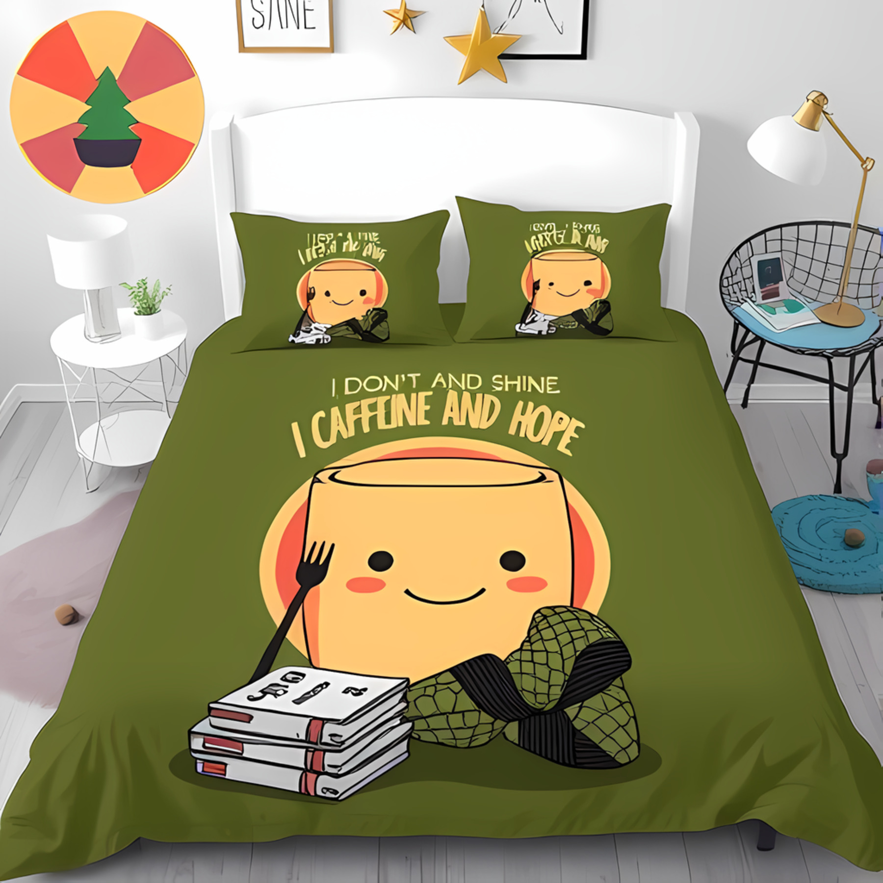 Cozy 3-Piece Duvet Cover Set with Happy Character Green Bedding and ...