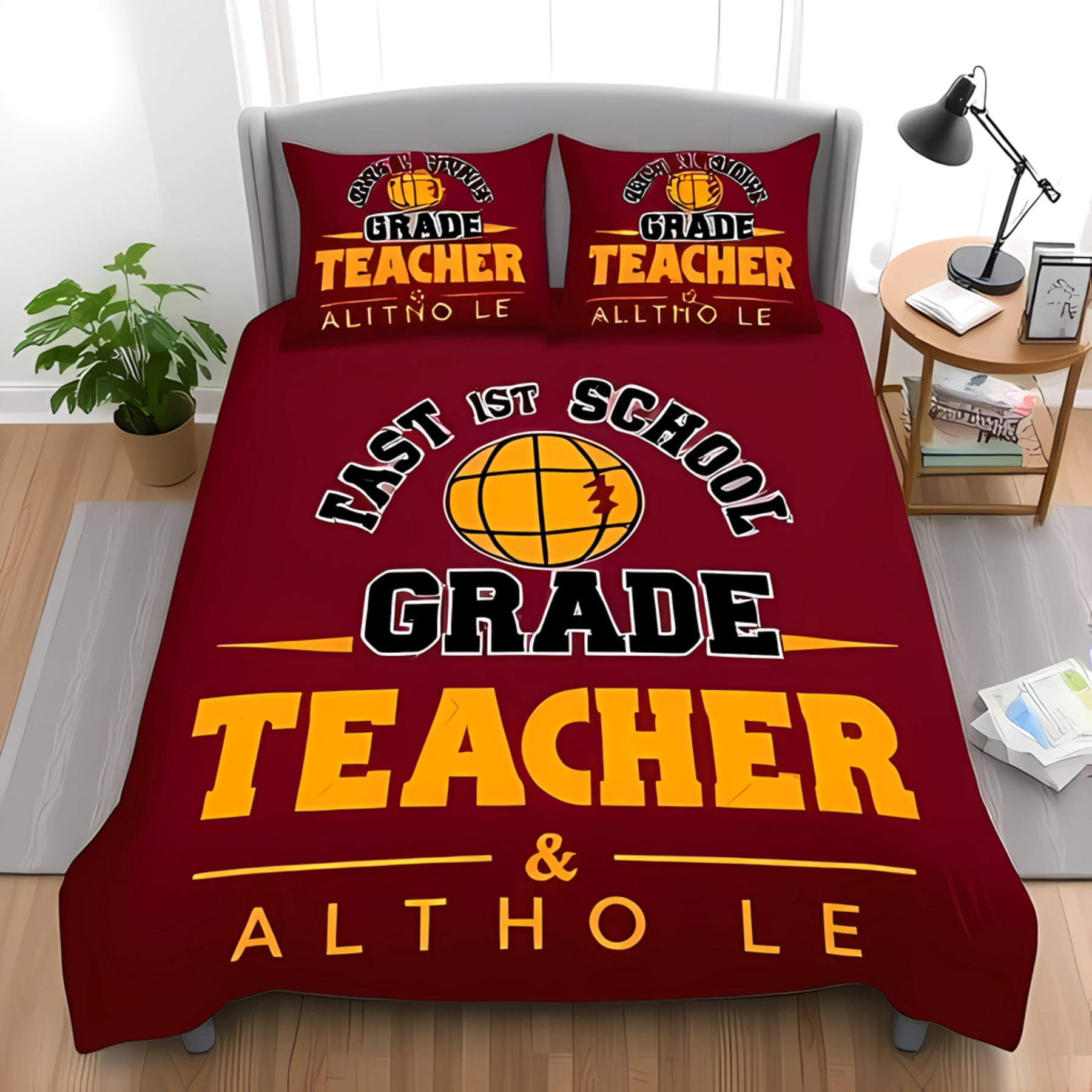 Cozy 3-Piece Duvet Cover Set with Maroon Quilt & Bold Typography for ...
