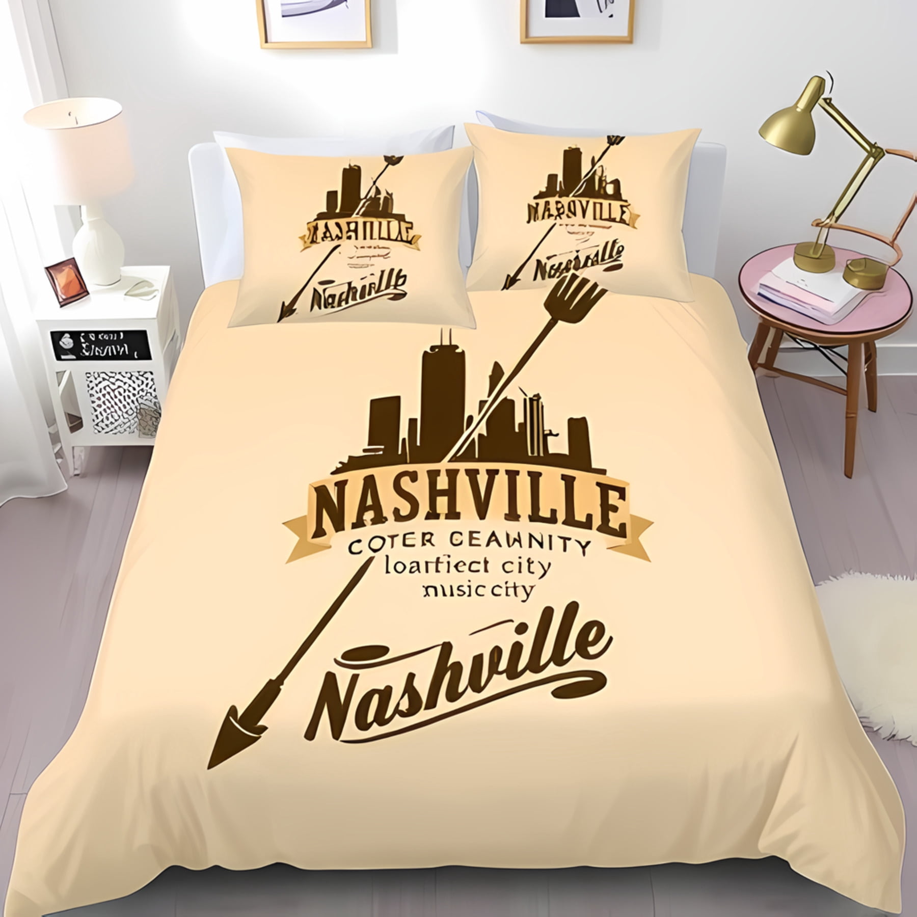 Cozy 3-Piece Duvet Cover Set with Nashville Design - Stylish Beige ...
