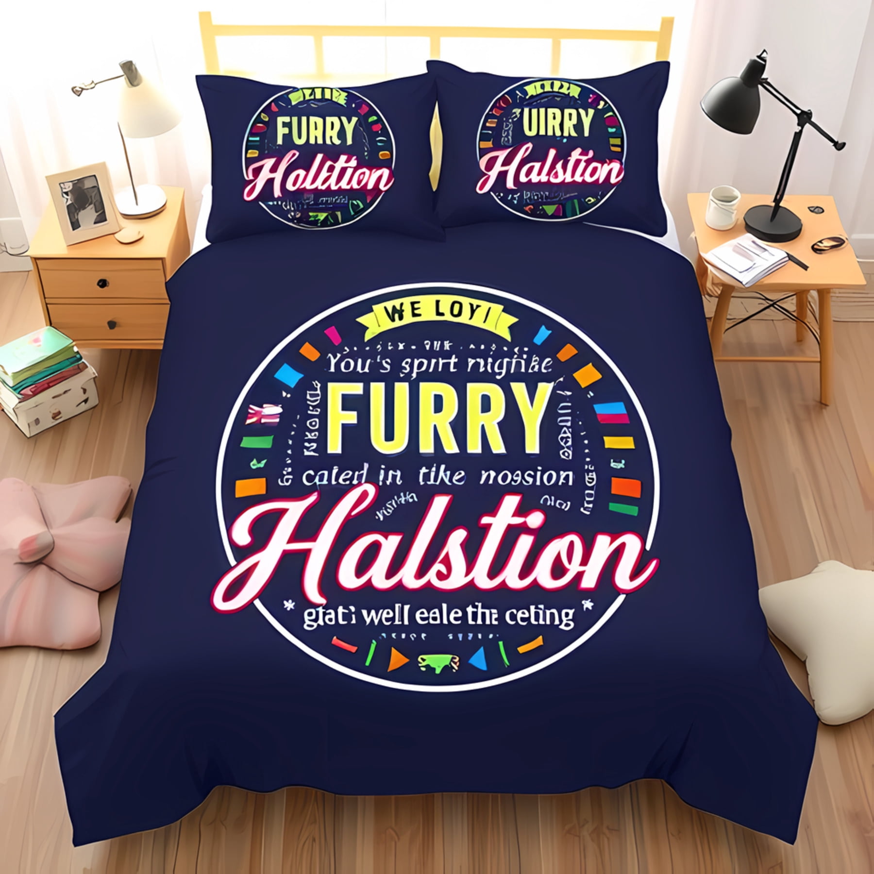 Cozy 3-Piece Duvet Cover Set with Navy Blue Circular Design Colorful ...