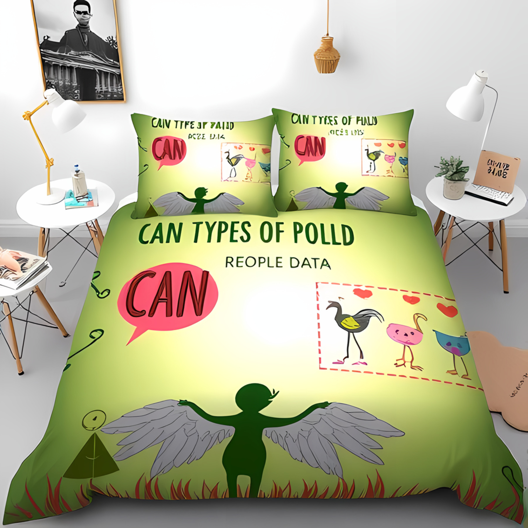 Cozy 3-Piece Duvet Cover Set with Playful Bird and Winged Human ...