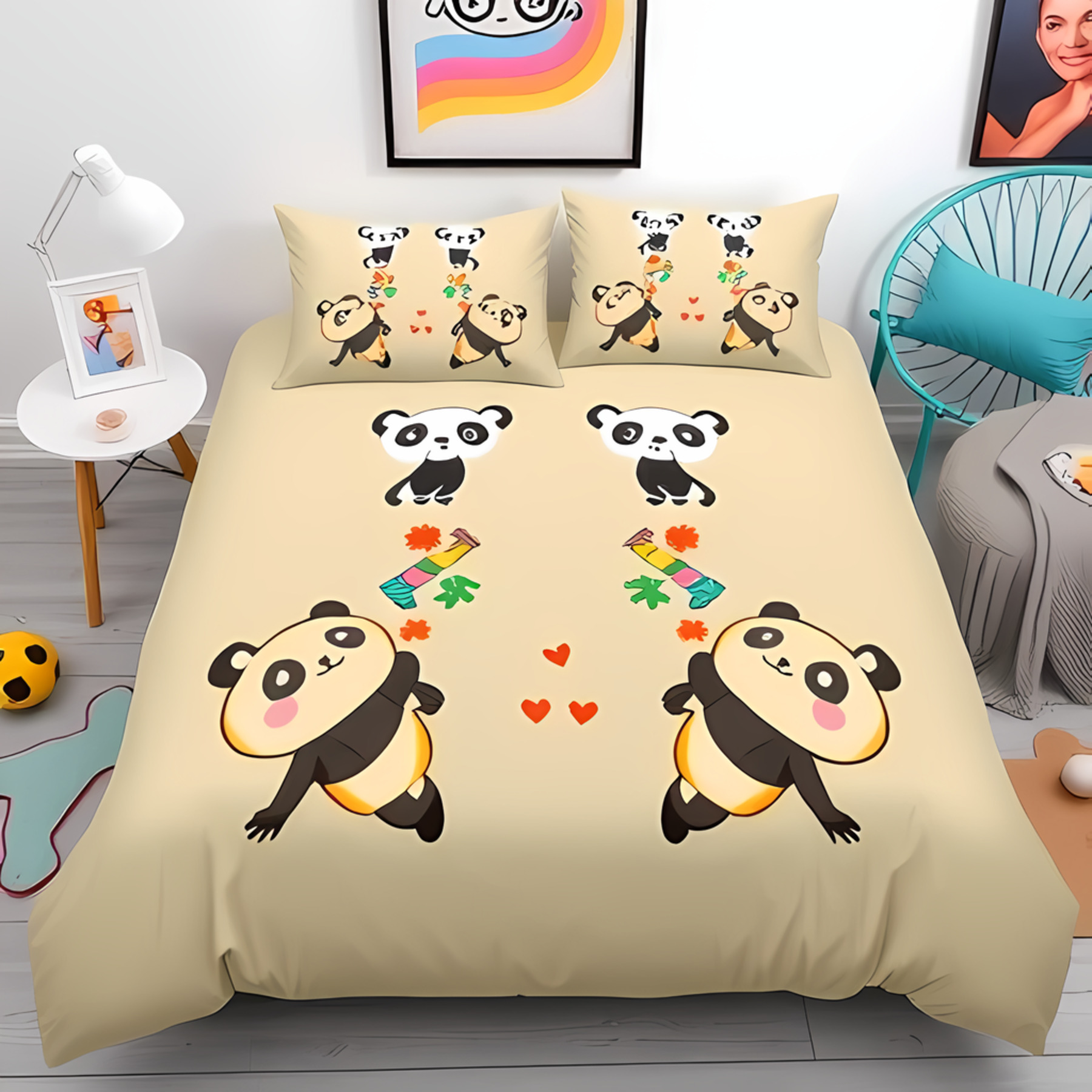 Cozy 3-Piece Duvet Cover Set with Playful Cartoon Panda Design ...