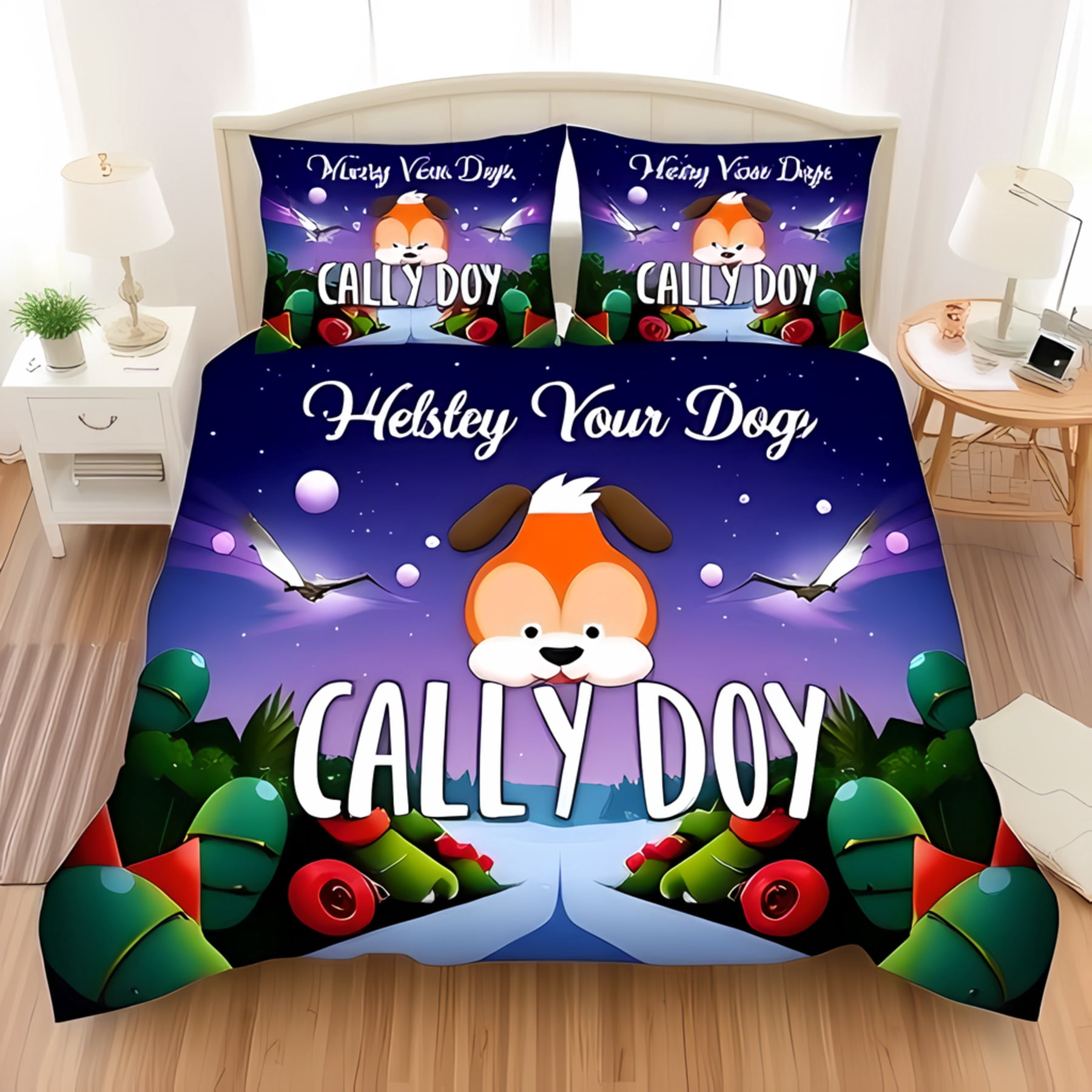 Cozy 3-Piece Duvet Cover Set with Playful Dog Face Design Starry Night ...