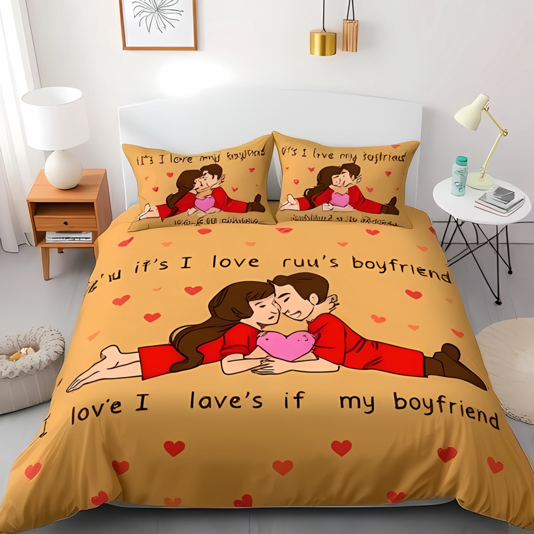 Cozy 3-Piece Duvet Cover Set with Romantic Couple Illustration ...