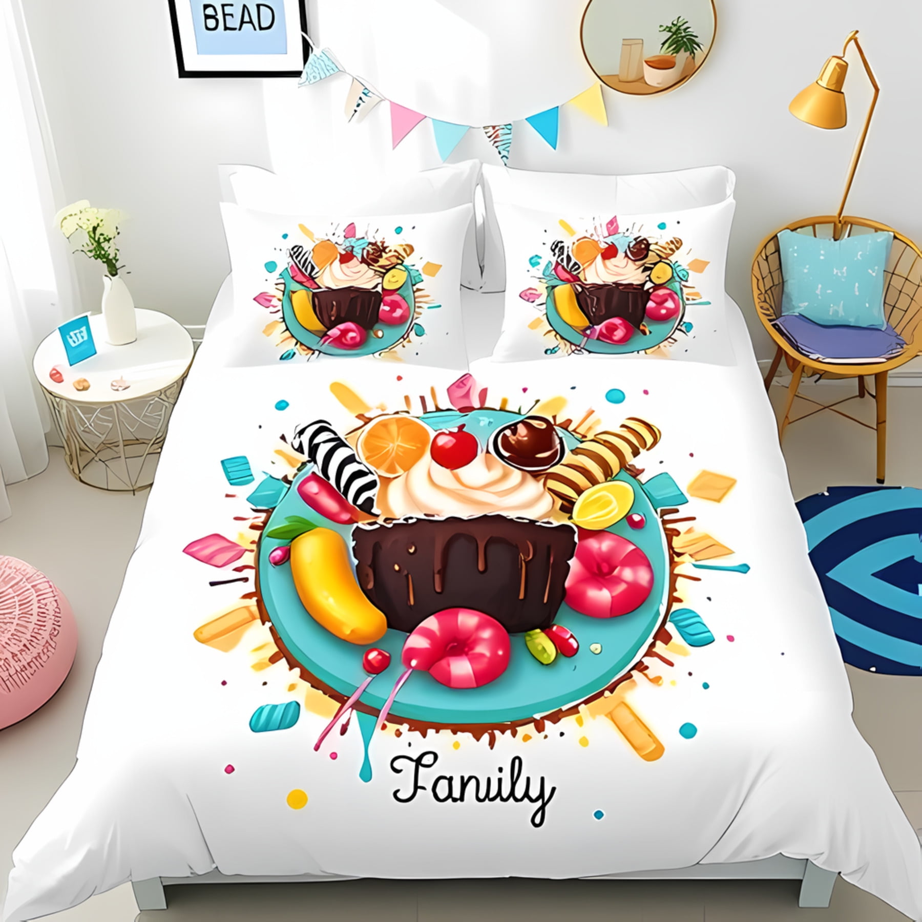 Cozy 3-Piece Duvet Cover Set with Vibrant Dessert Design - Chocolate ...