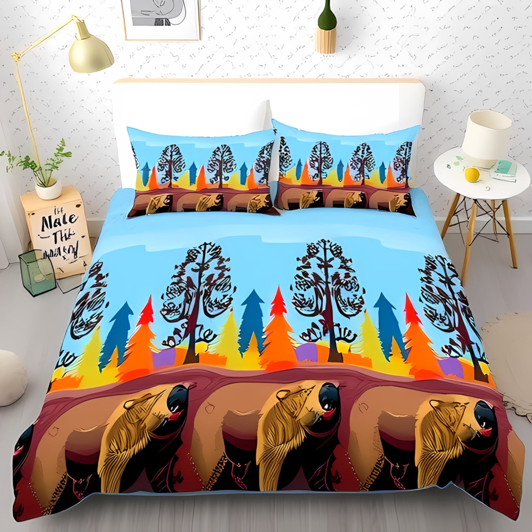 Cozy 3-Piece Duvet Cover Set with Vibrant Forest Scene Colorful Trees ...