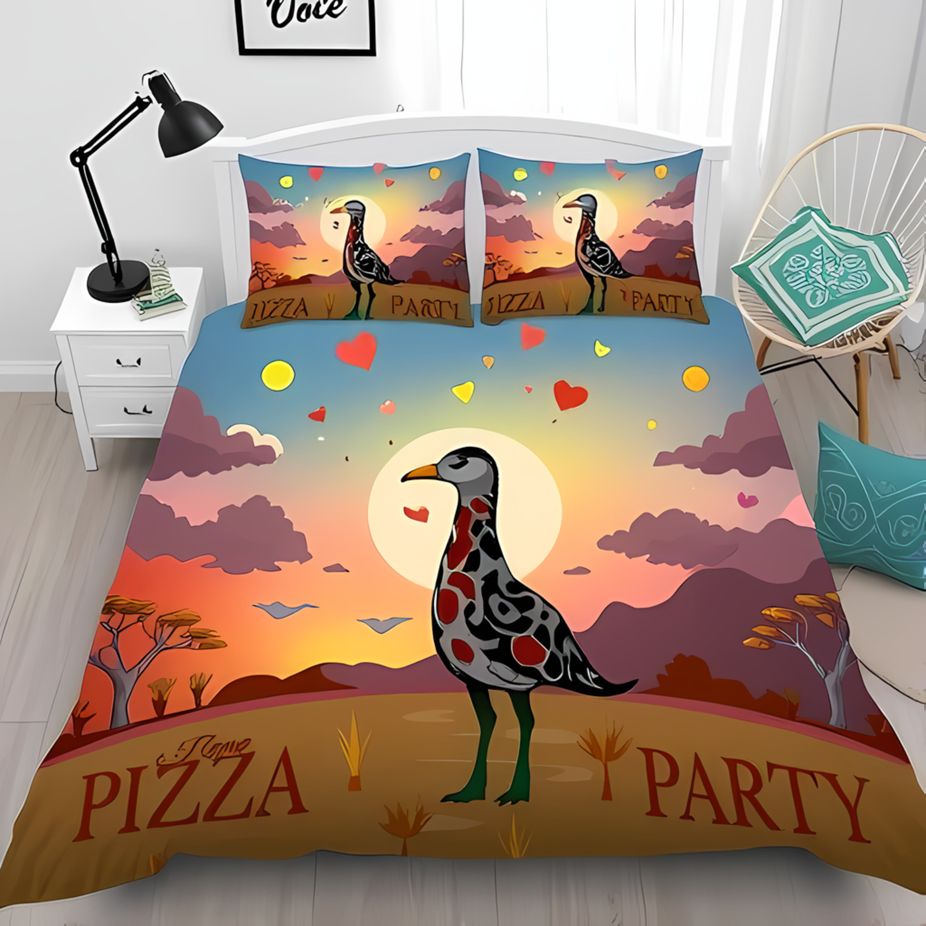 Cozy 3-Piece Duvet Cover Set with Vibrant Sunset & Playful Heart Design ...