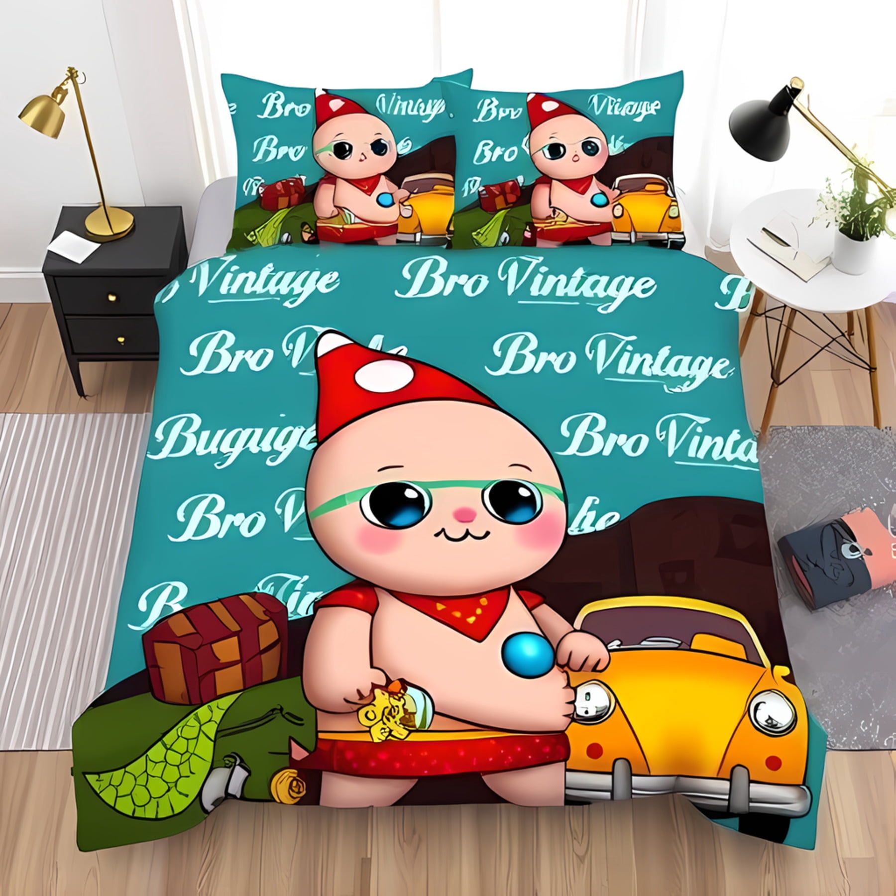 Cozy 3-Piece Duvet Cover Set with Vintage Cartoon Character Design in ...