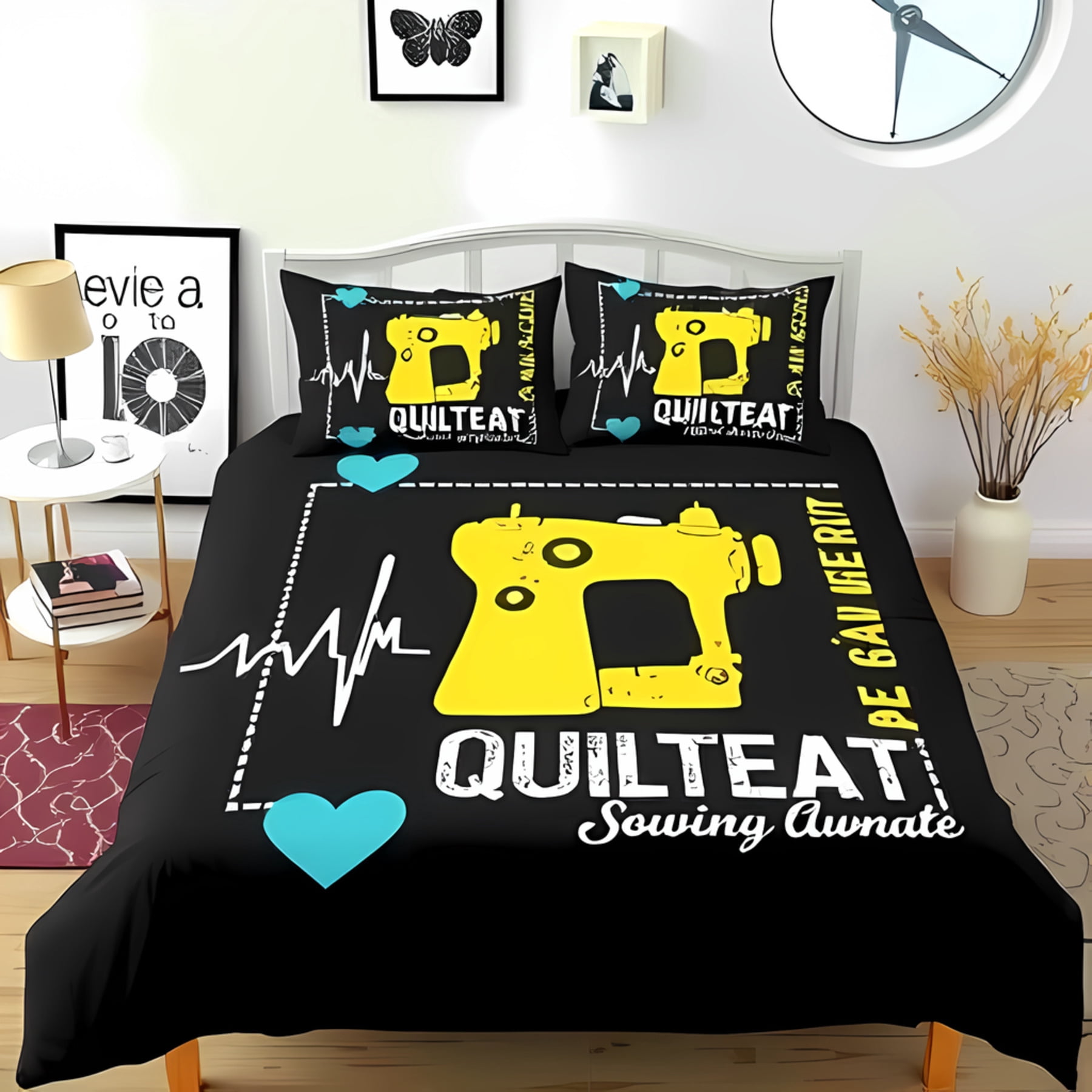 Cozy 3-Piece Duvet Cover Set with Vintage Sewing Machine Design ...