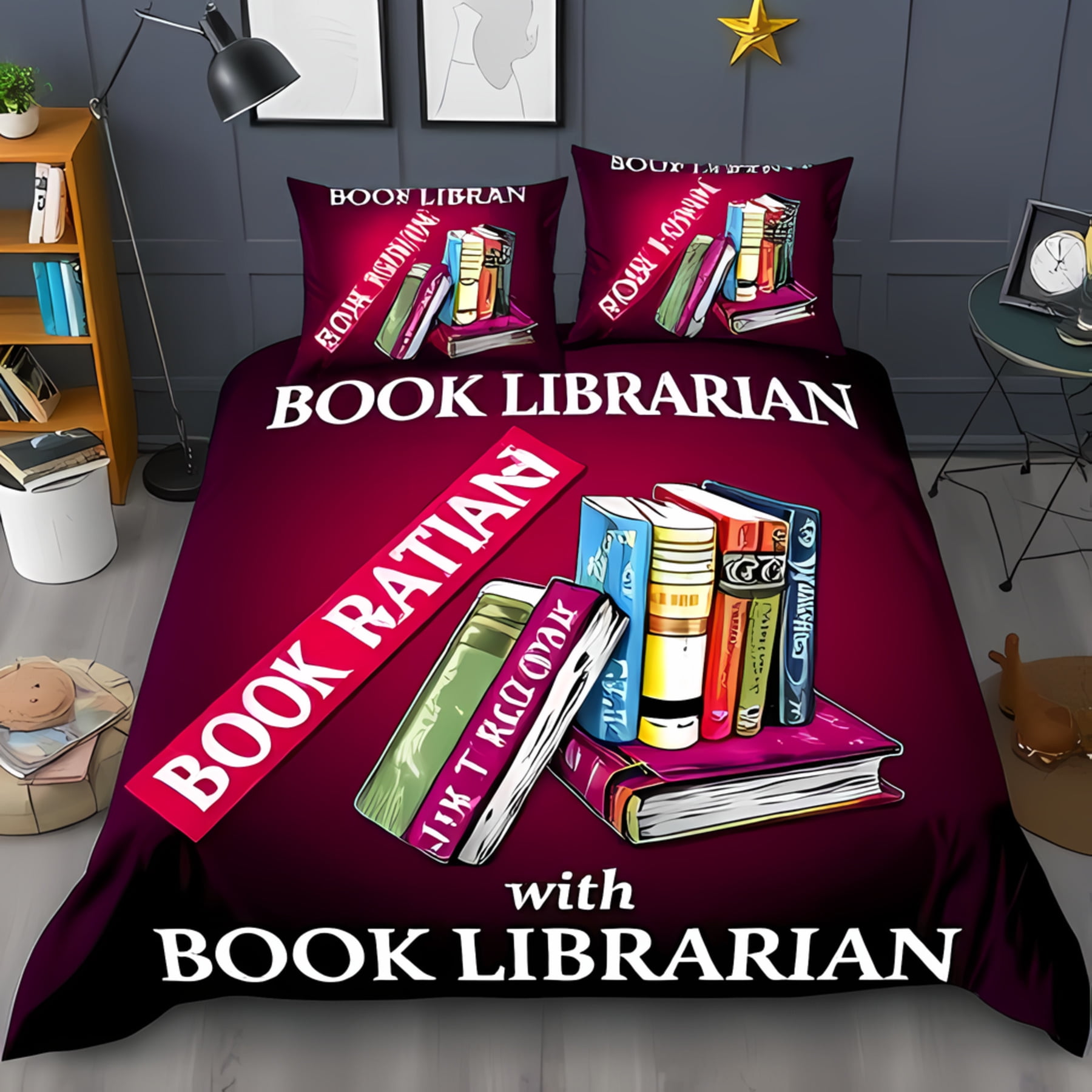 Cozy 3-Piece Duvet Cover Set with Whimsical Book Librarian Design ...