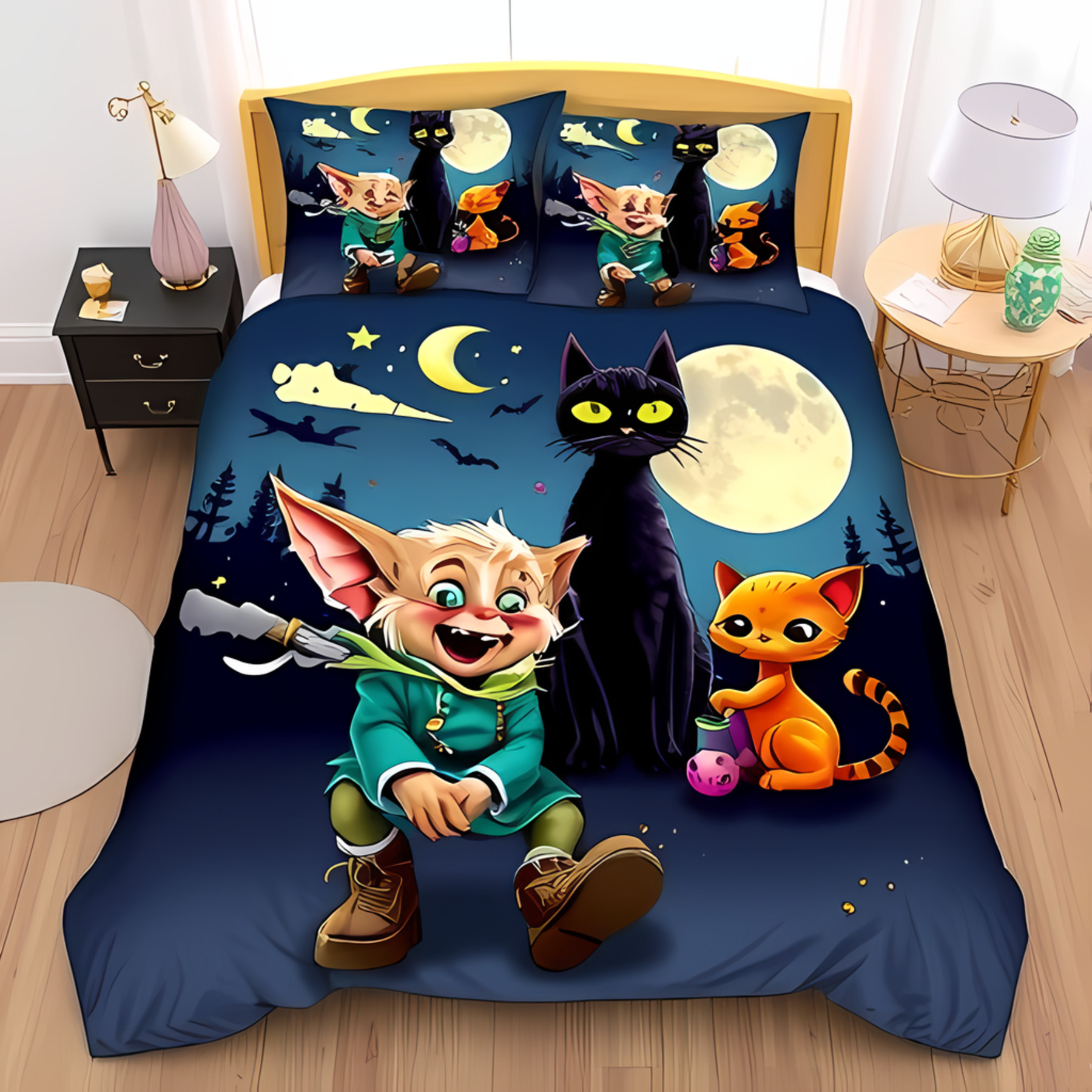 Cozy 3-Piece Duvet Cover Set with Whimsical Cartoon Character Black ...