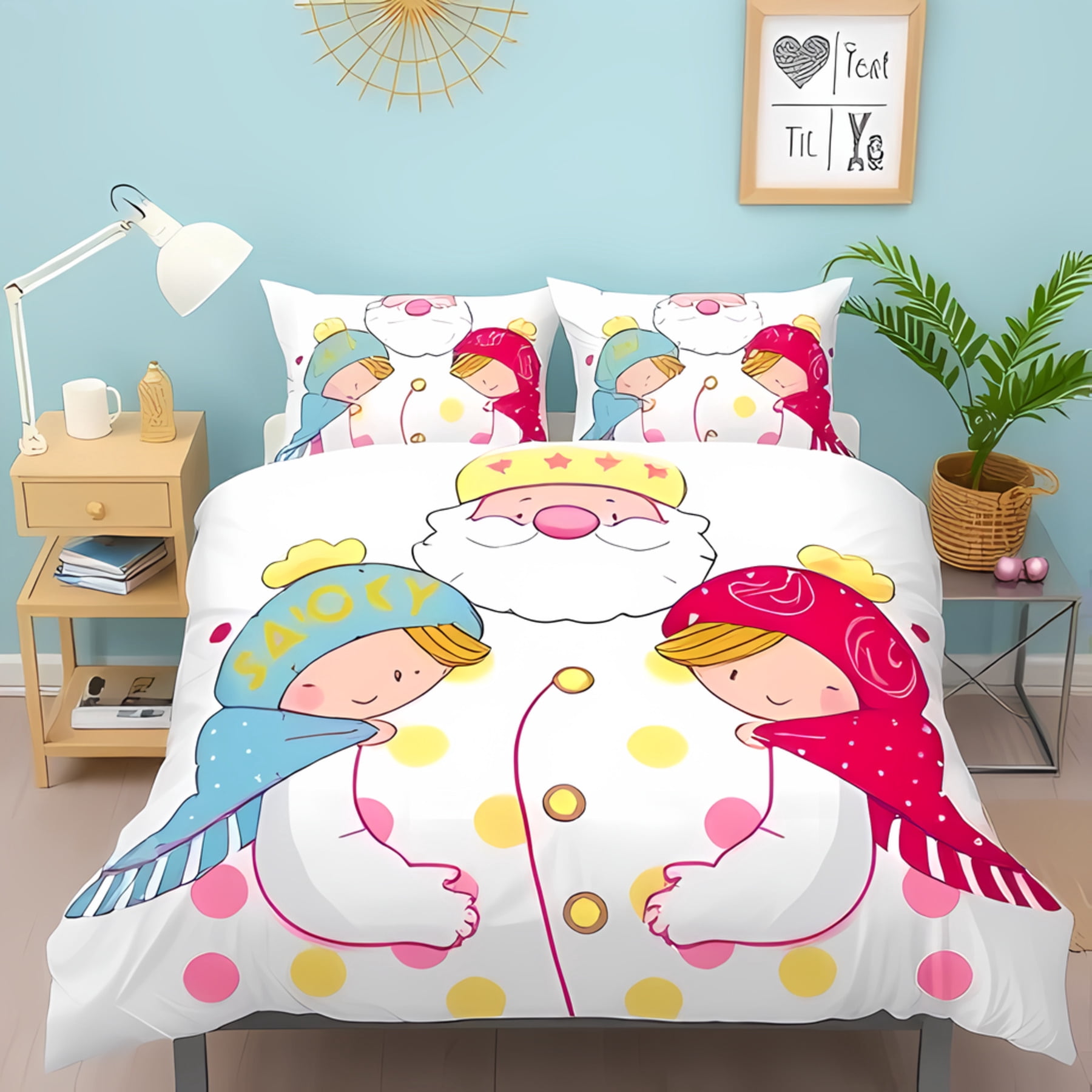 Cozy 3-Piece Duvet Cover Set with Whimsical Cartoon Characters in Blue ...