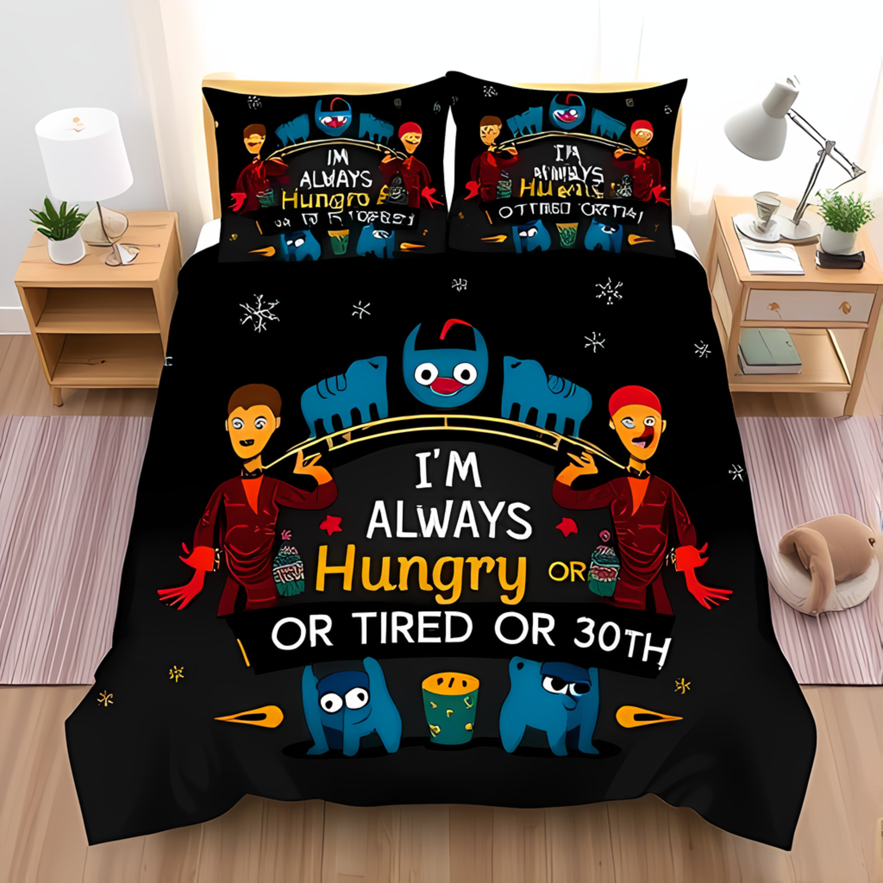 Cozy 3-Piece Duvet Cover Set with Whimsical Cartoon Characters in Red ...