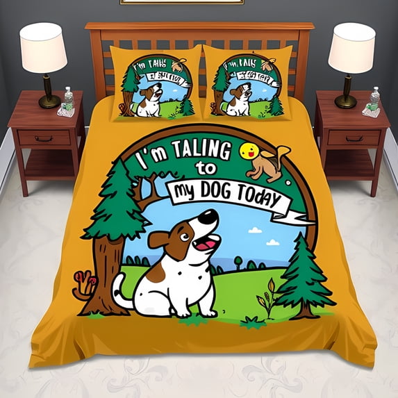 Cozy 3-Piece Duvet Cover Set with Whimsical Cartoon Dog & Tree Design ...