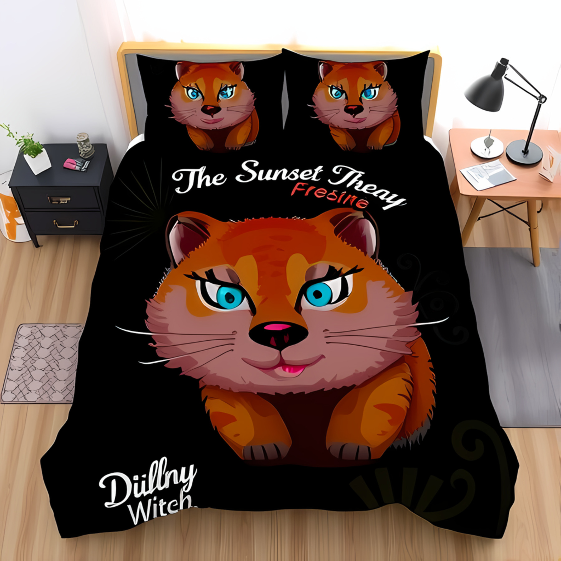 Cozy 3-Piece Duvet Cover Set with Whimsical Cat Design - Black ...