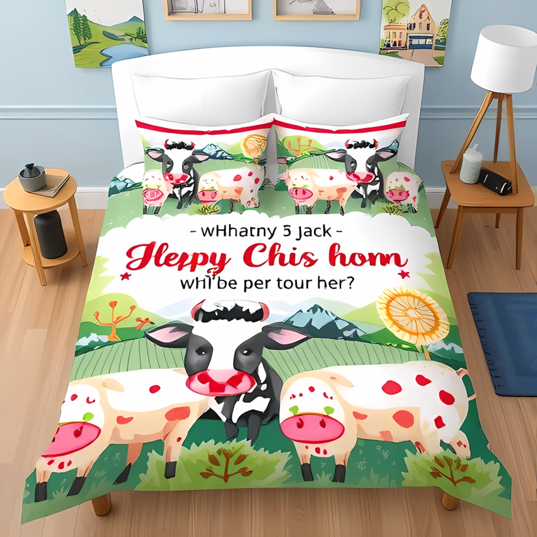 Cozy 3-Piece Duvet Cover Set with Whimsical Cow Design in Pastoral ...