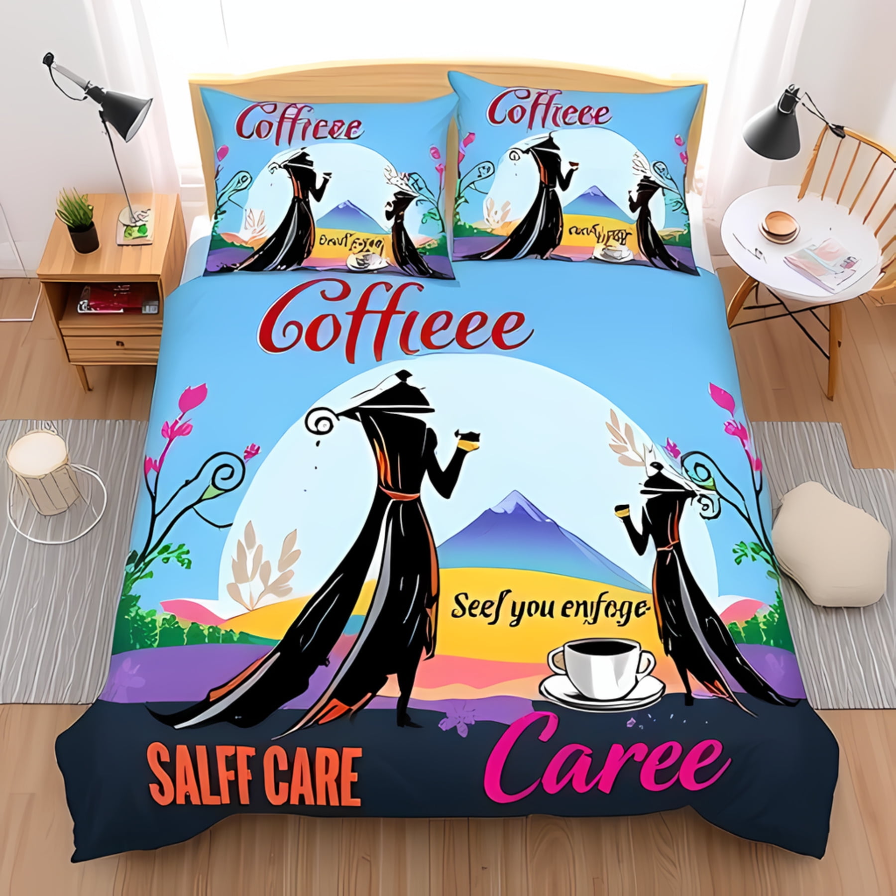 Cozy 3-Piece Duvet Cover Set with Whimsical Mountain Design Colorful ...
