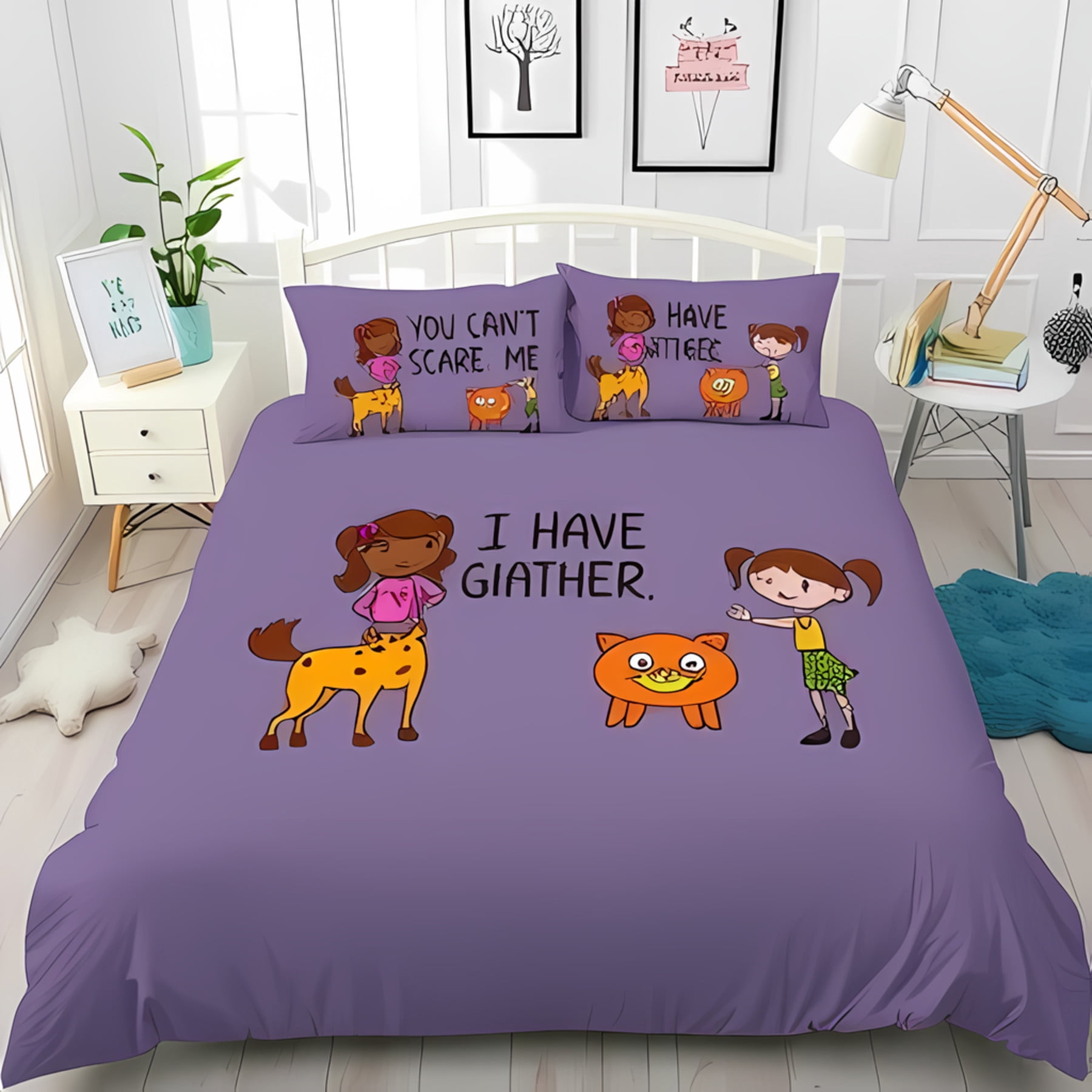 Cozy 3-Piece Purple Duvet Cover Set Featuring Playful Cartoon ...