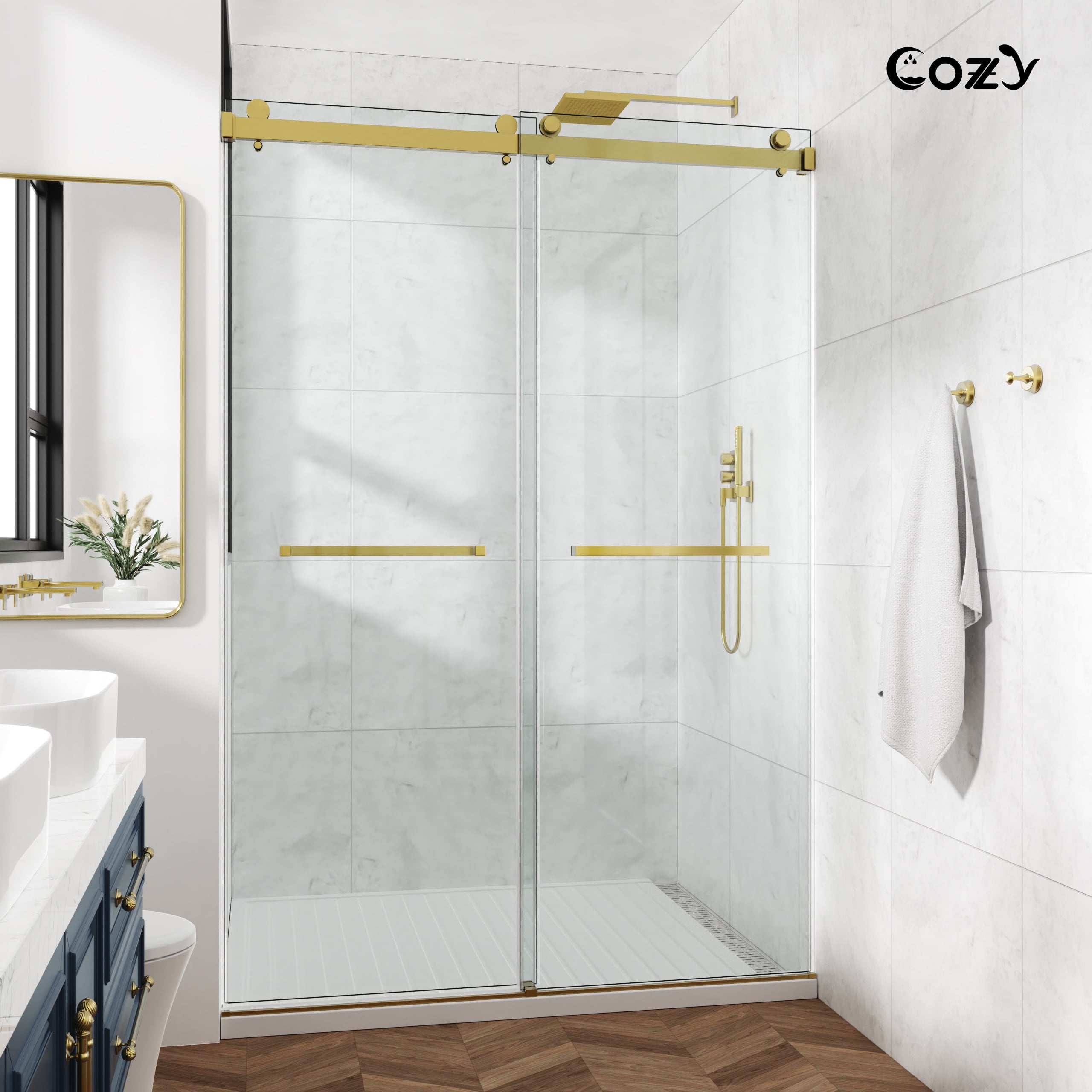Cozy 60"x 76" Frameless Double Slide Shower Door 3/8" Tempered Glass ...
