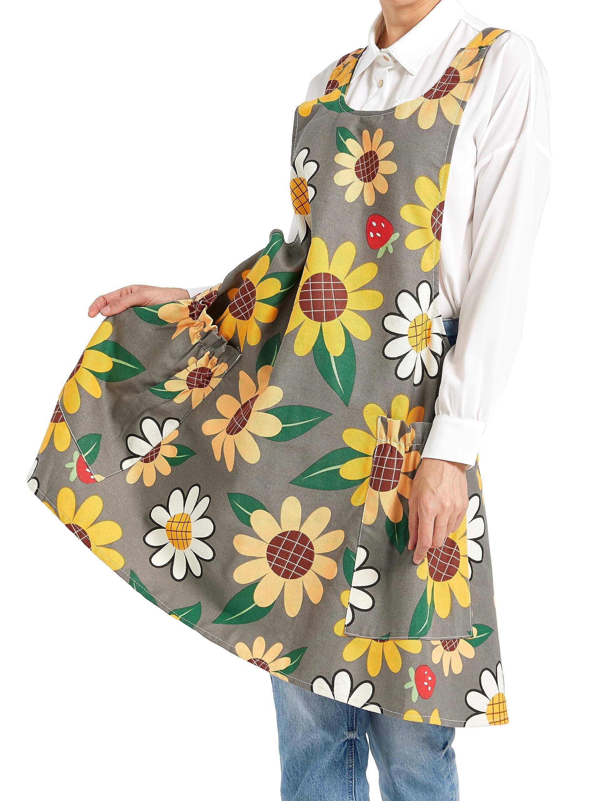 Cozy Adjustable Cross Back Aprons For Women With Pockets Cotton Linen ...