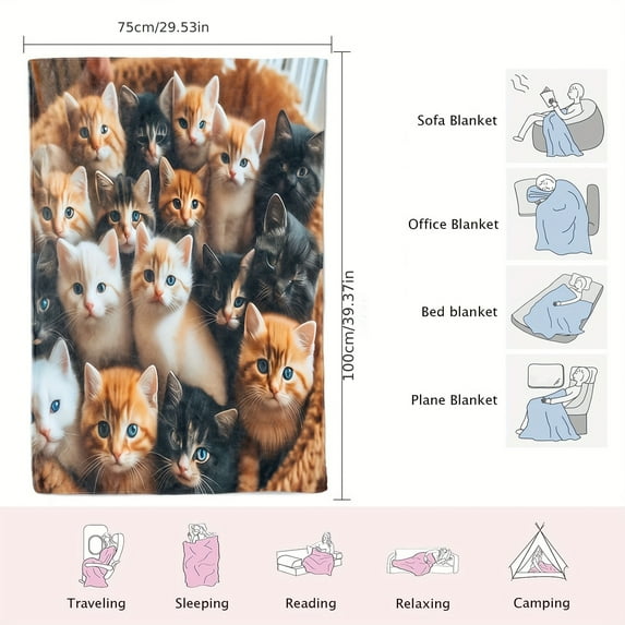 Cozy All-Season Flannel Throw Blanket with Cute Kitten Design - Soft ...