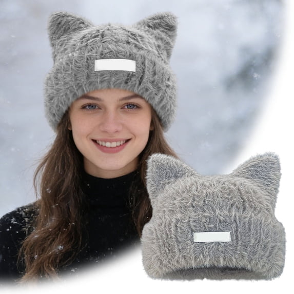 Cozy Animal Ear Knitted Winter Warm Hat for Girls Soft Yarn Cap with ...