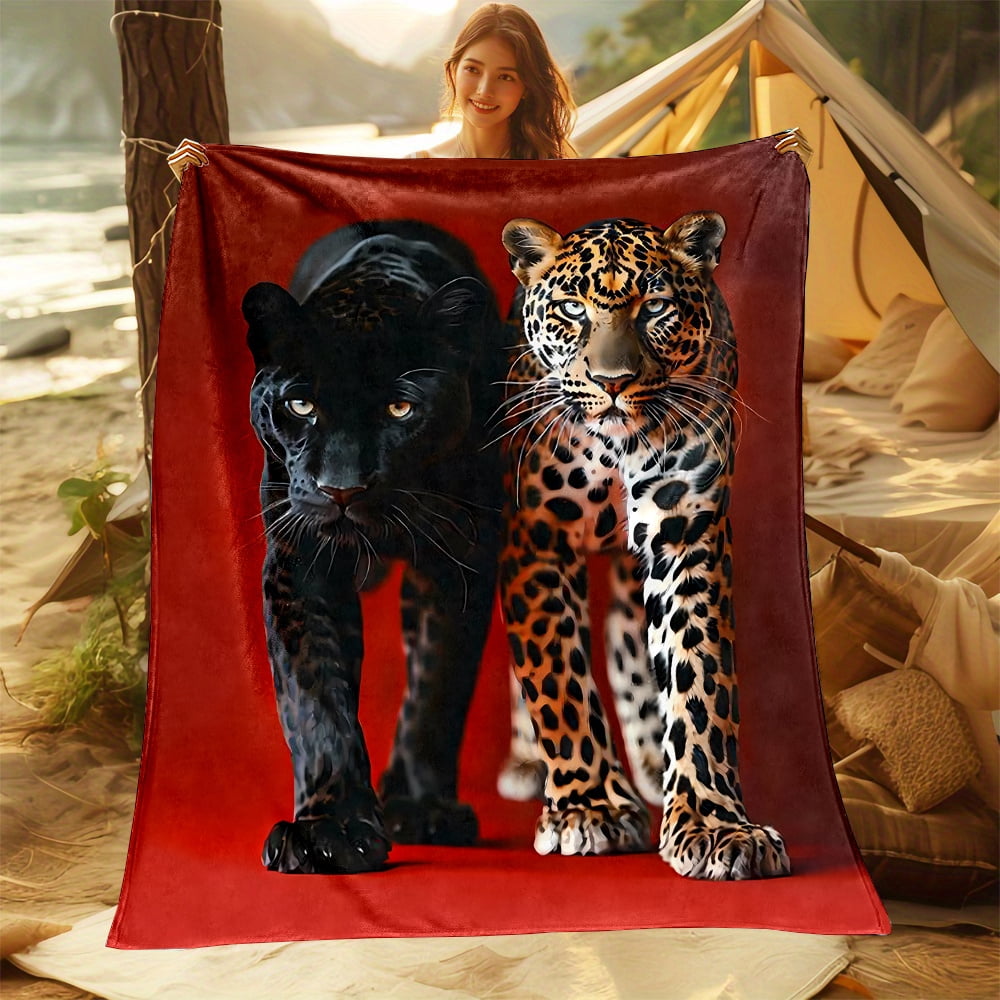 Cozy Animal-Themed Throw Blanket - Black Cheetah & Yellow Spotted ...