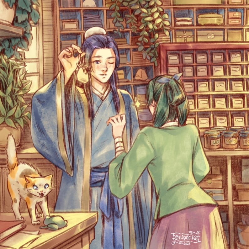 Cozy Apothecary Tales Cat & Frog Poster – Anime Style Square Art Print ...