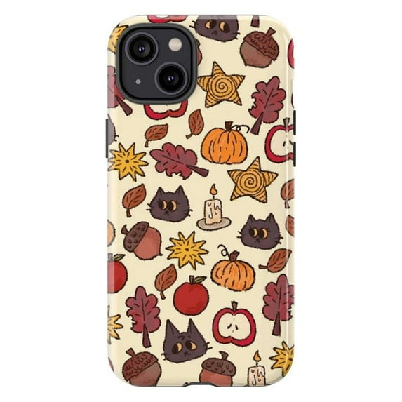 Cozy Autumn Black Cat Pumpkin Phone Case, Fall Leaf Acorn Design ...