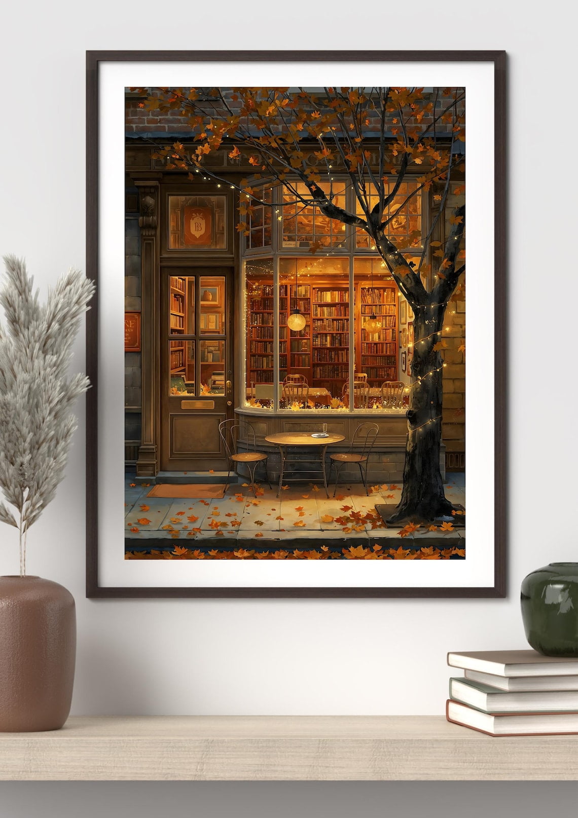 Cozy Autumn Bookstore Wall Art Print, Fall Coffee Shop Decor ...