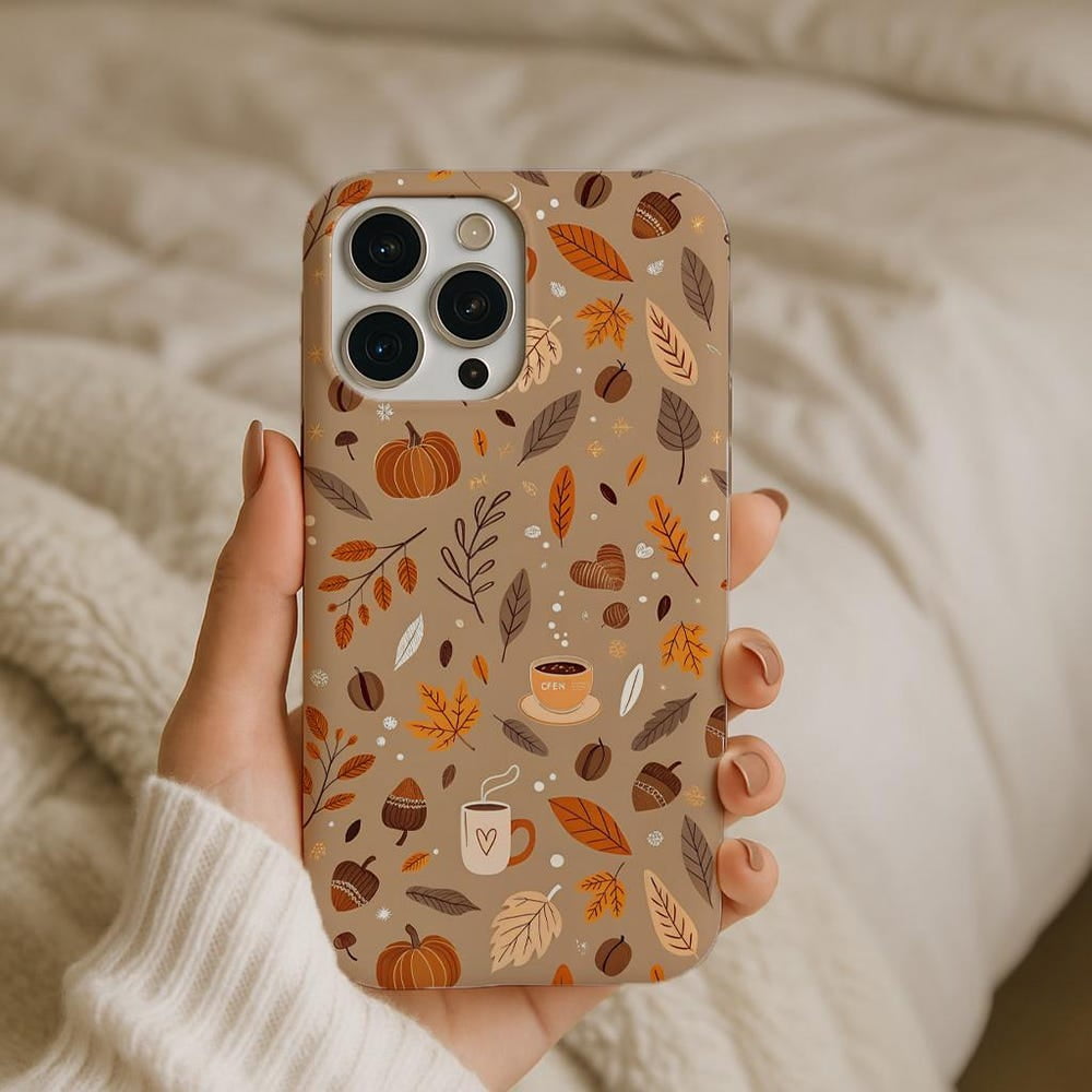 Cozy Autumn Coffee Pumpkin Acorn Leaf Phone Case 17 16 15 14 13 12 Pro ...