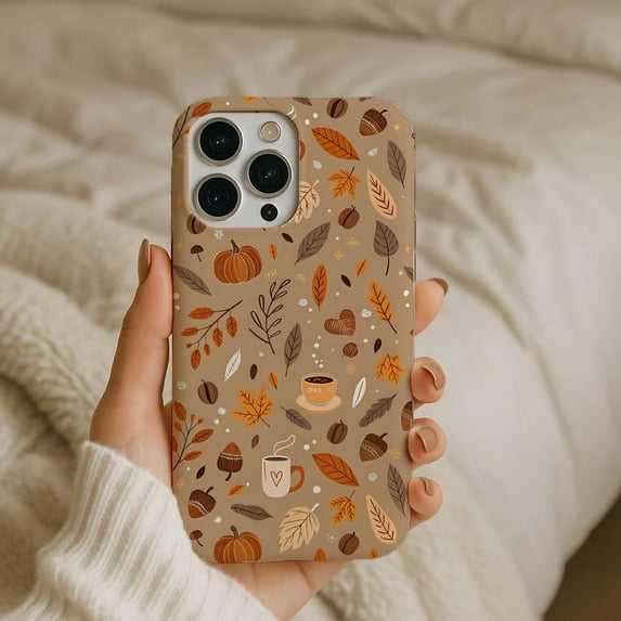 Cozy Autumn Coffee Pumpkin Acorn Leaf Phone Case 17 16 15 14 13 12 Pro ...