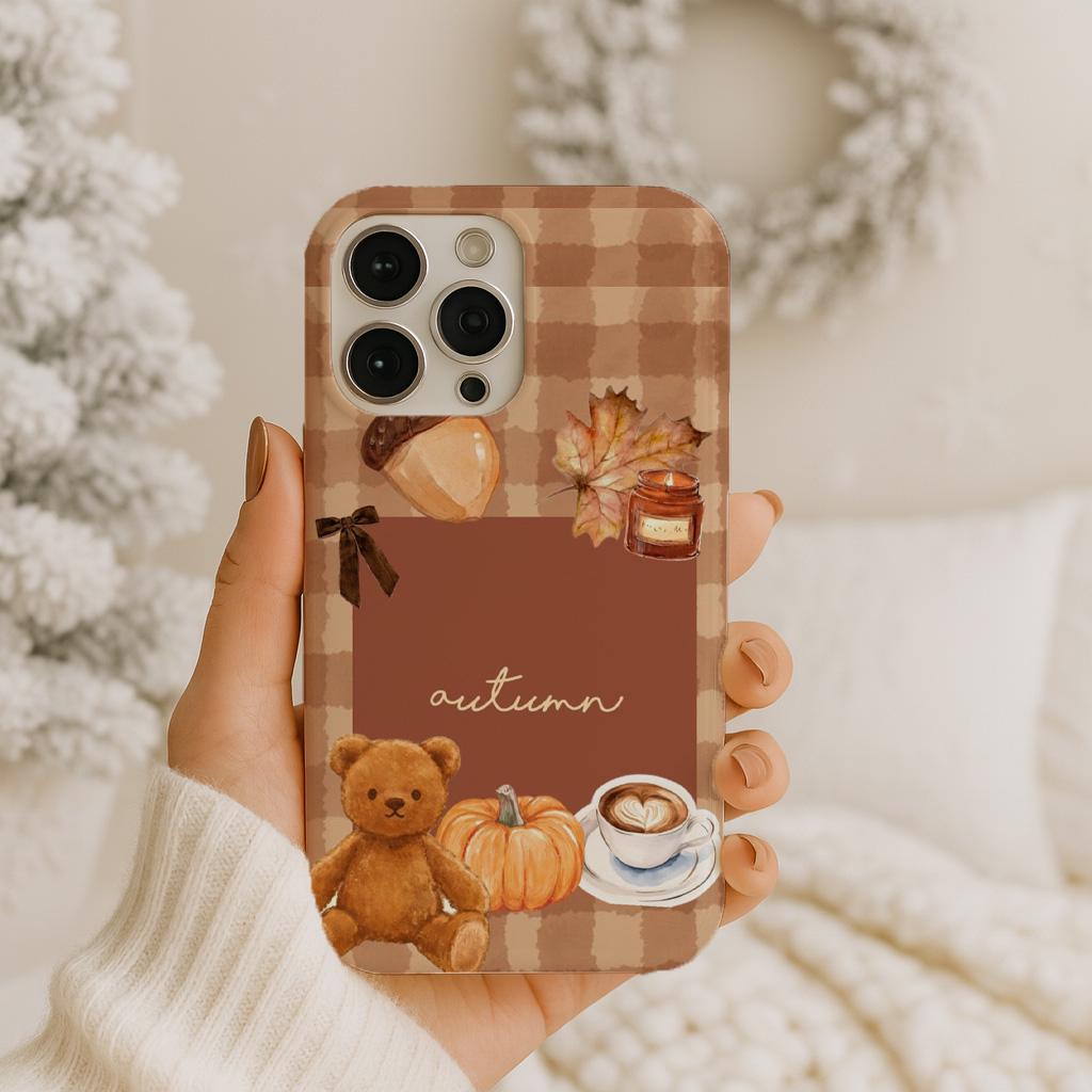Cozy Autumn Collage Phone Case Fall Vintage Bear Gingham iPhone 17 16 ...