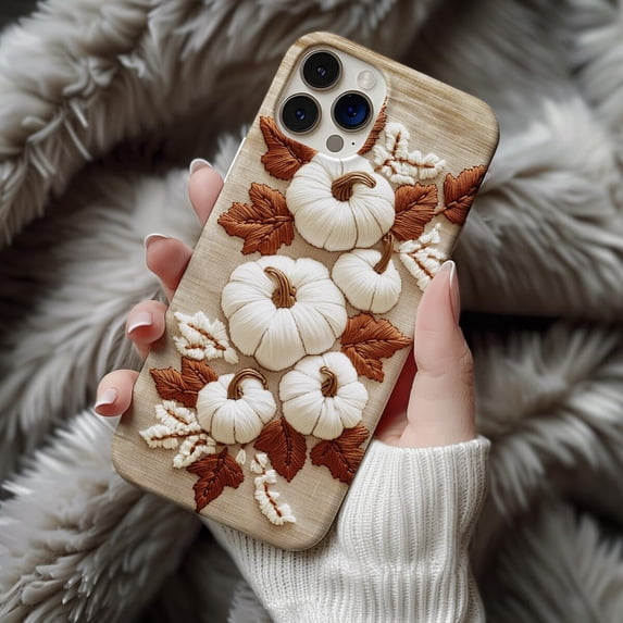 Cozy Autumn Fall Aesthetic Case with an Embroidered Pumpkin Design with ...