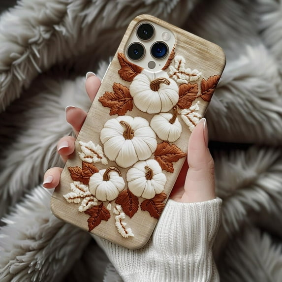 Cozy Autumn Faux Embroidered Pumpkin Fall Aesthetic Phone Case 11 12 13 ...