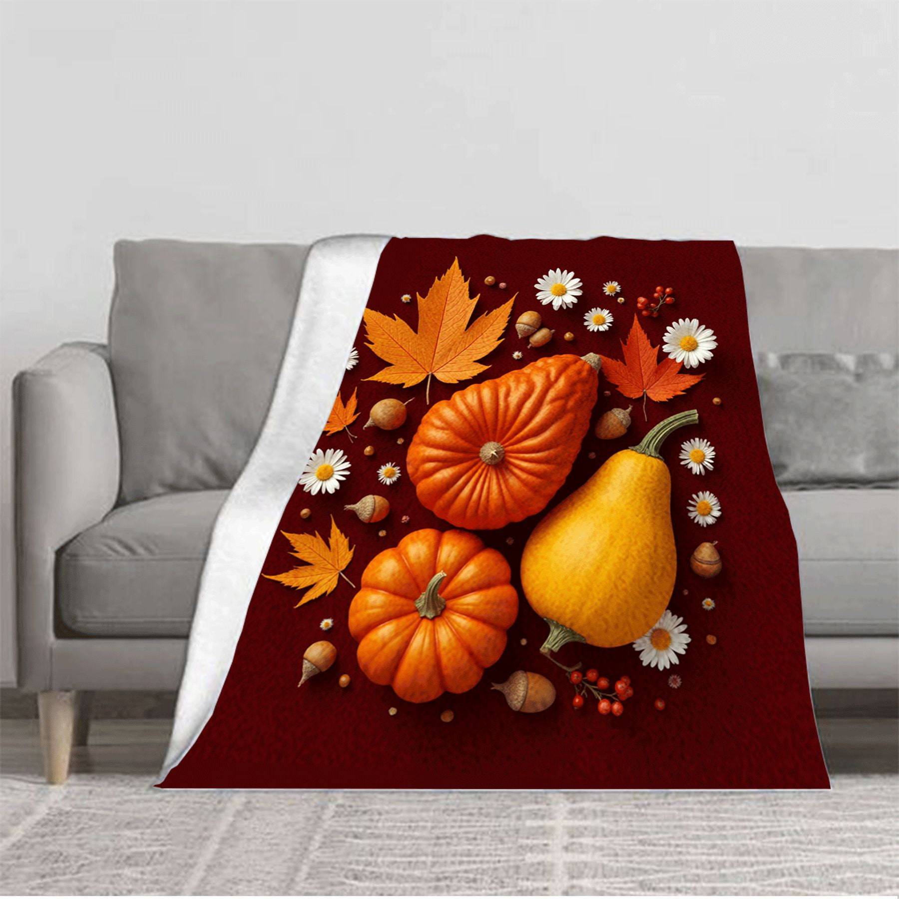 Cozy Autumn Flannel Blanket - Soft Warm Durable Design with Pumpkin and ...