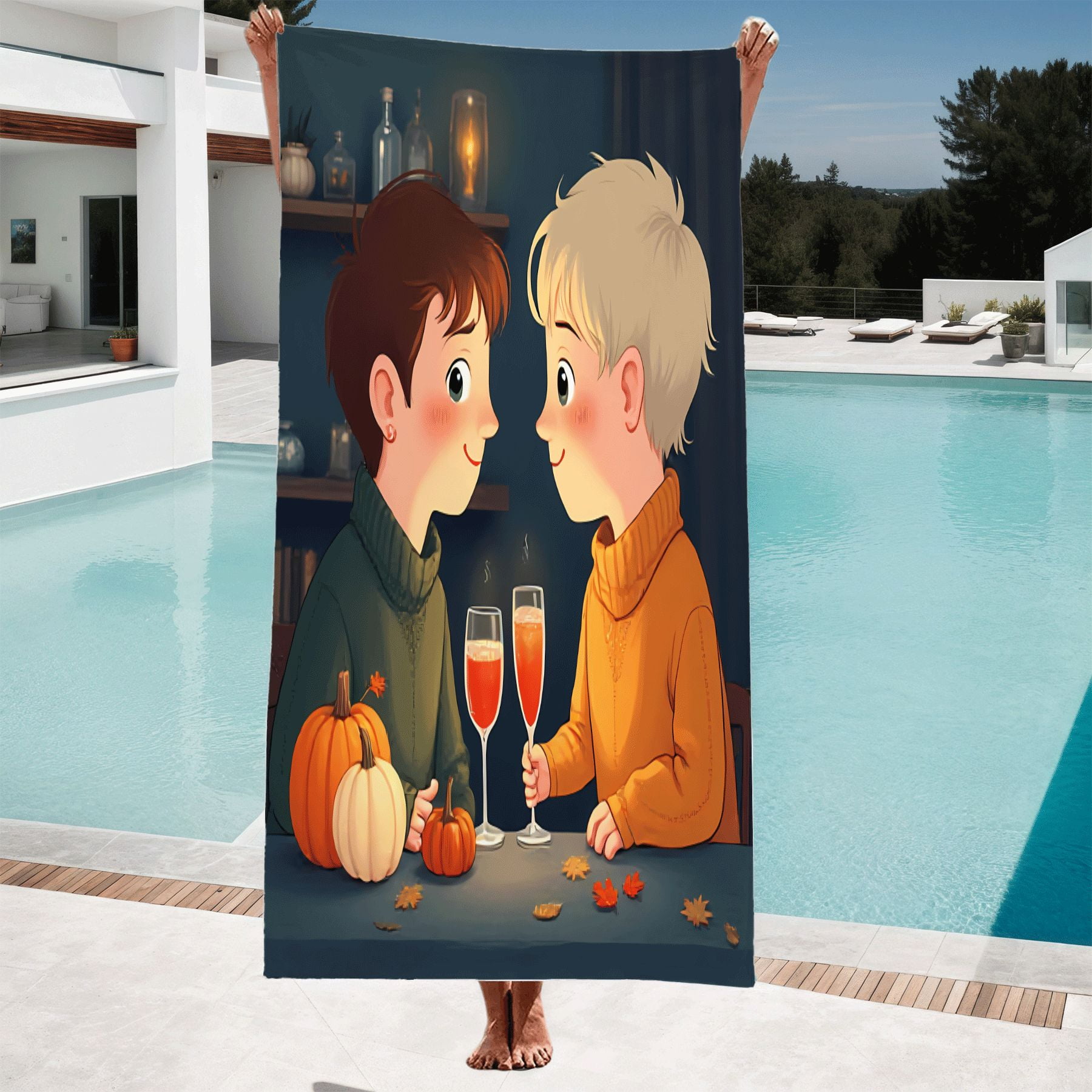 Cozy Autumn-Inspired Beach & Pool Towel - Vibrant Pumpkin & Leaf ...