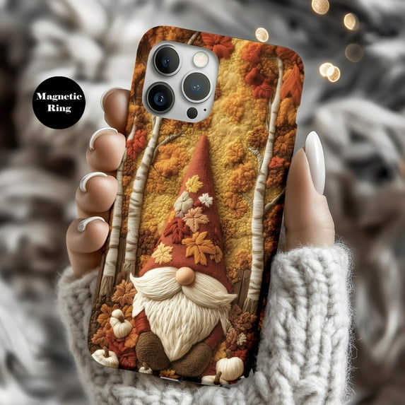 Cozy Autumn MagSafe Case with an Embroidery Look Fall Gnome and Birch Trees with iPhone 17 to 11 ...