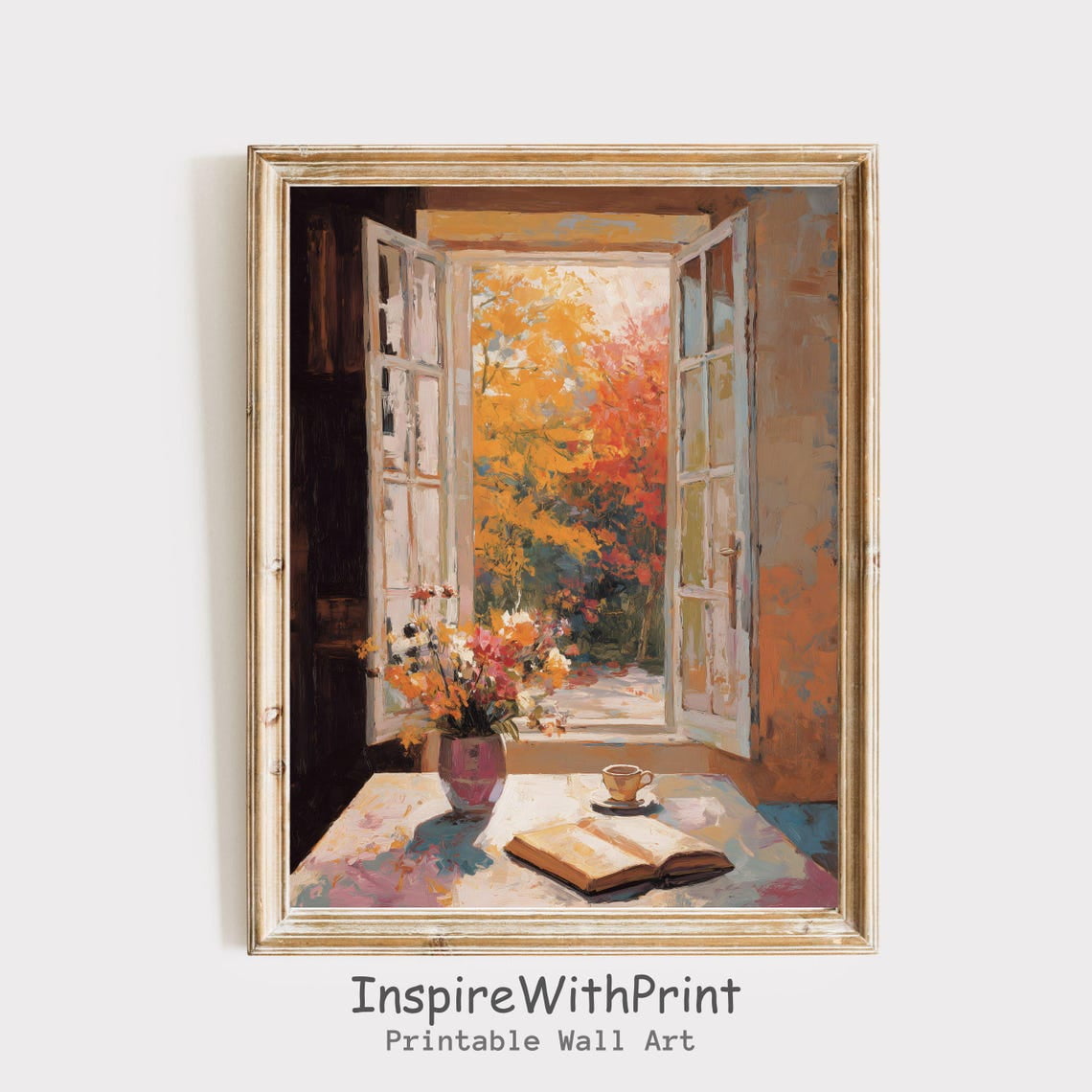 Cozy Autumn Print With Coffee and Book Poster Fall Open Window Autumn ...