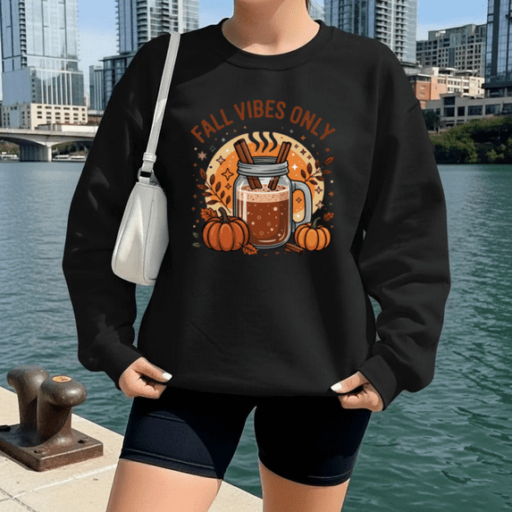 Cozy Autumn Season Graphic with Fall Vibes Only Quote Sweatshirt, up to ...