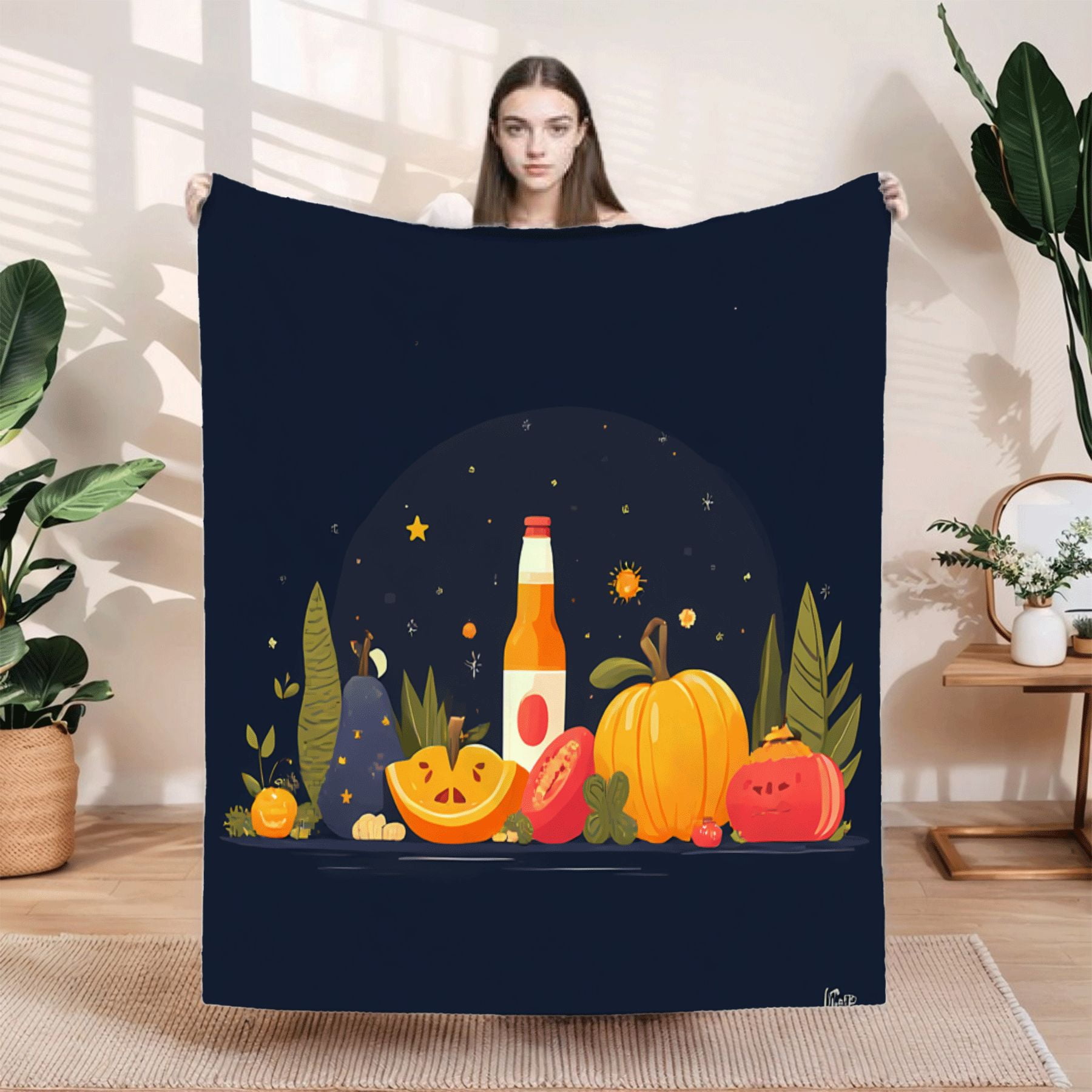 Cozy Autumn-Themed Flannel Blanket - Soft Warm Durable Design with ...